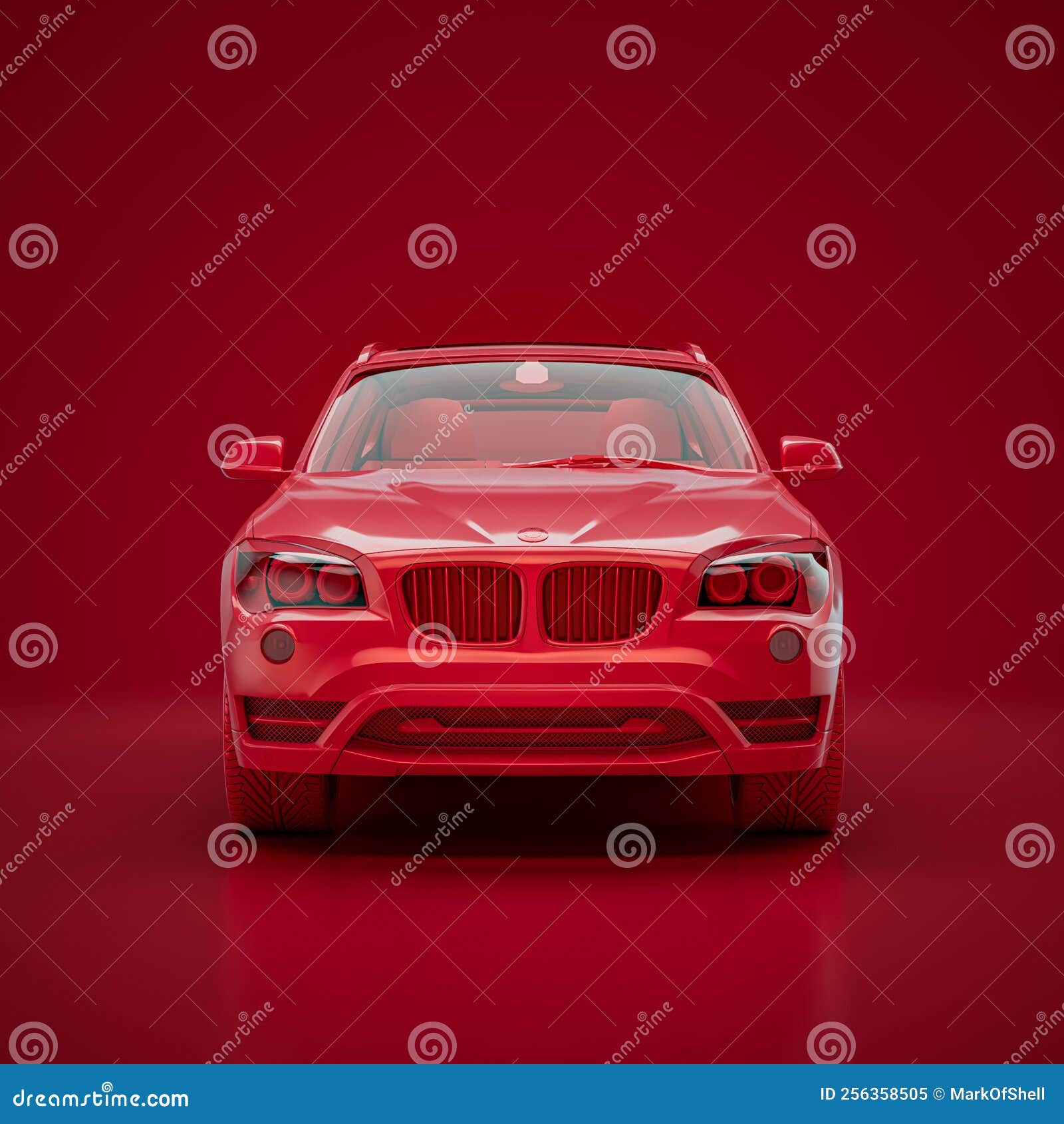 Crimson Red Car, BMW X1 2013. Front View, 3D Rendering Editorial Image ...