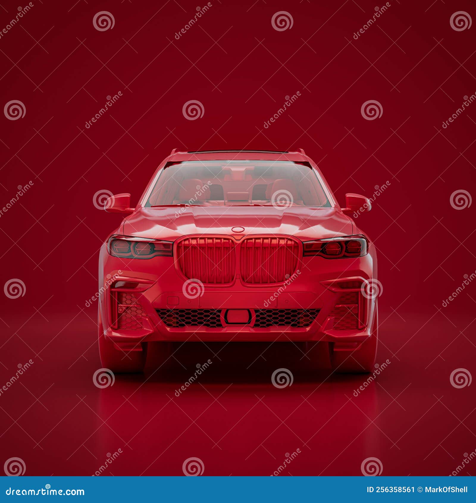 Crimson Red Car, BMW X7 2019. Front View, 3D Rendering Editorial Photo ...