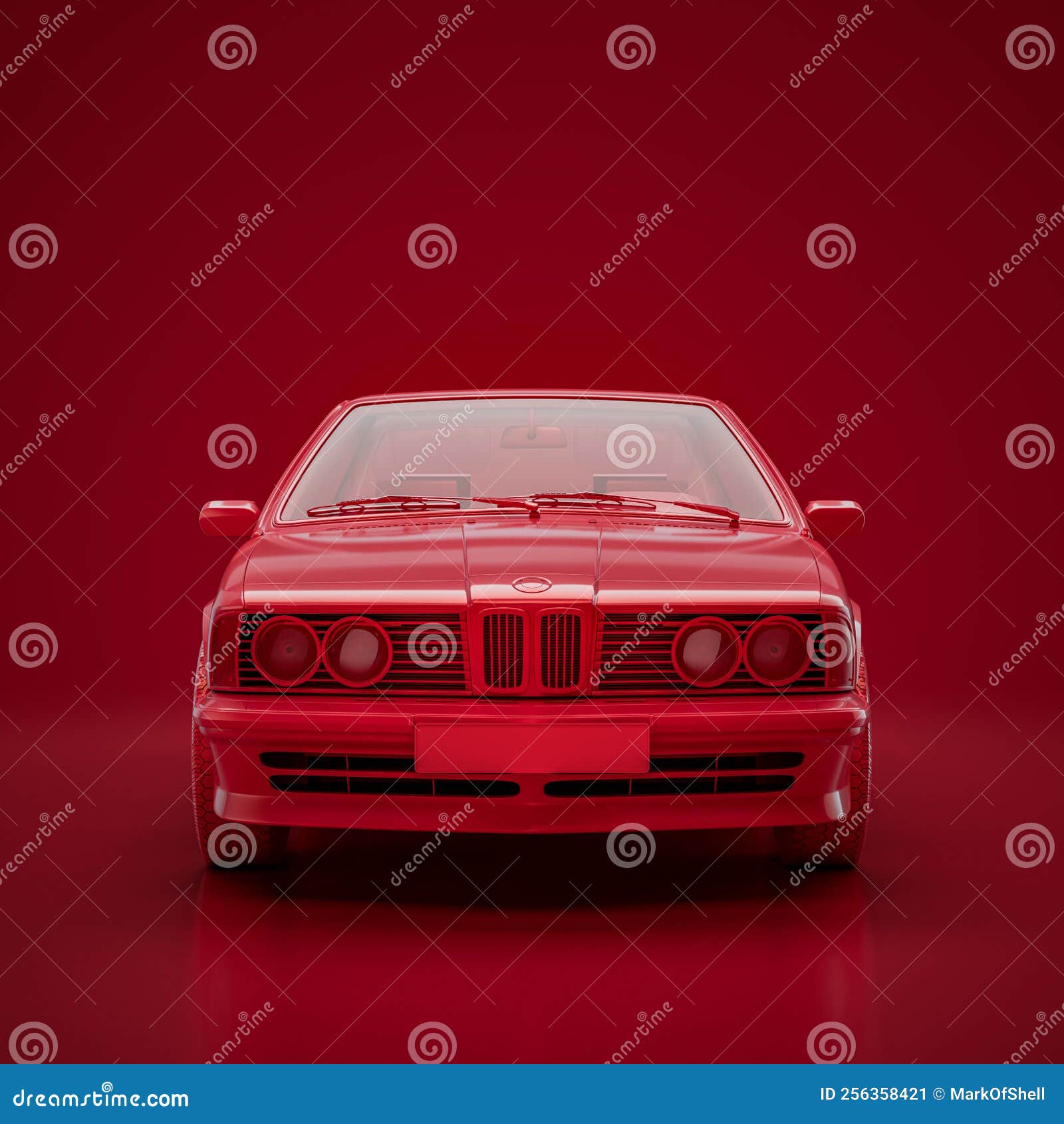 Crimson Red Car, BMW 6 Series E24 1978. Front View, 3D Rendering ...