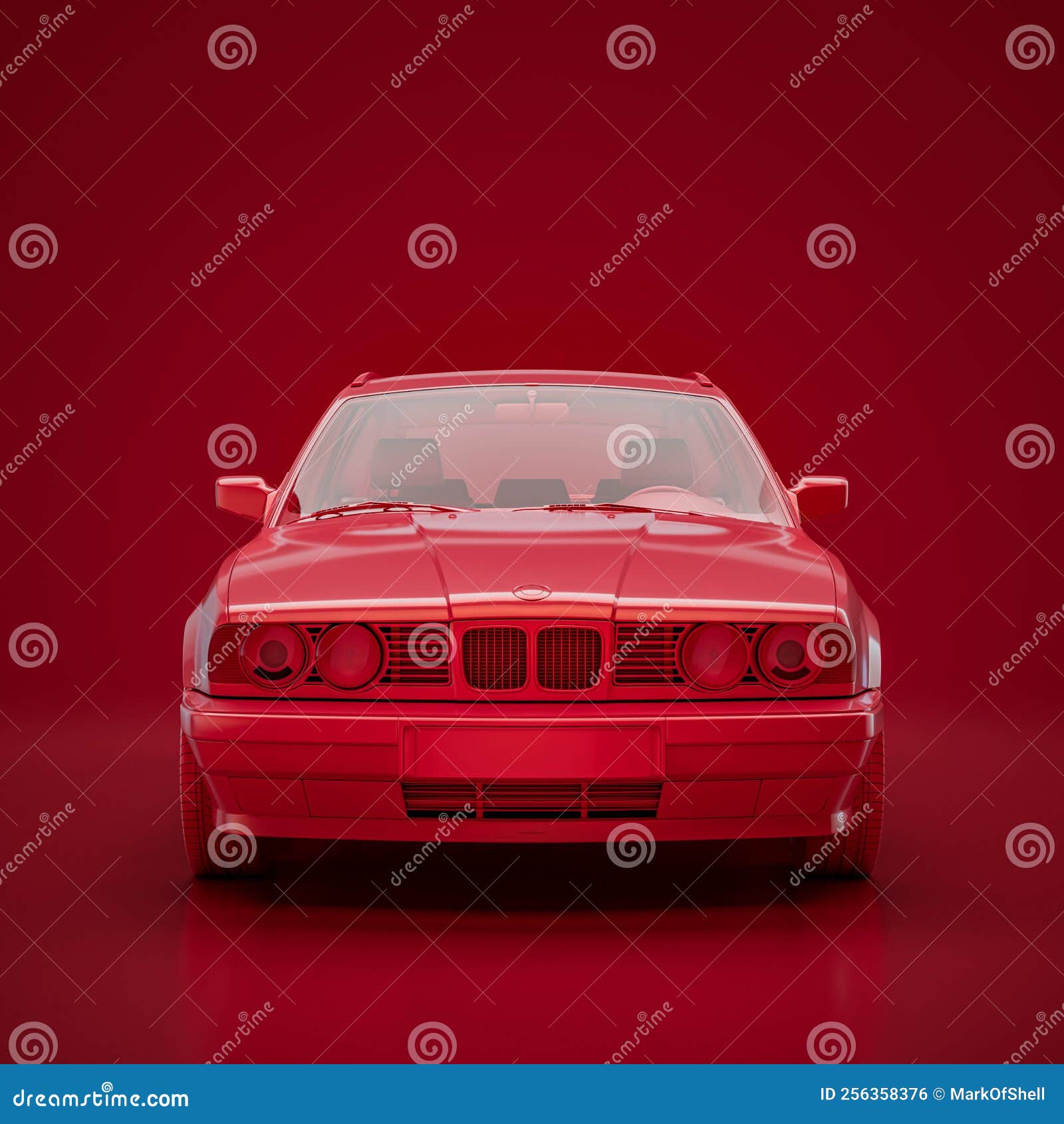 Crimson Red Car, BMW 5 Series E34 Touring 1993. Front View, 3D ...