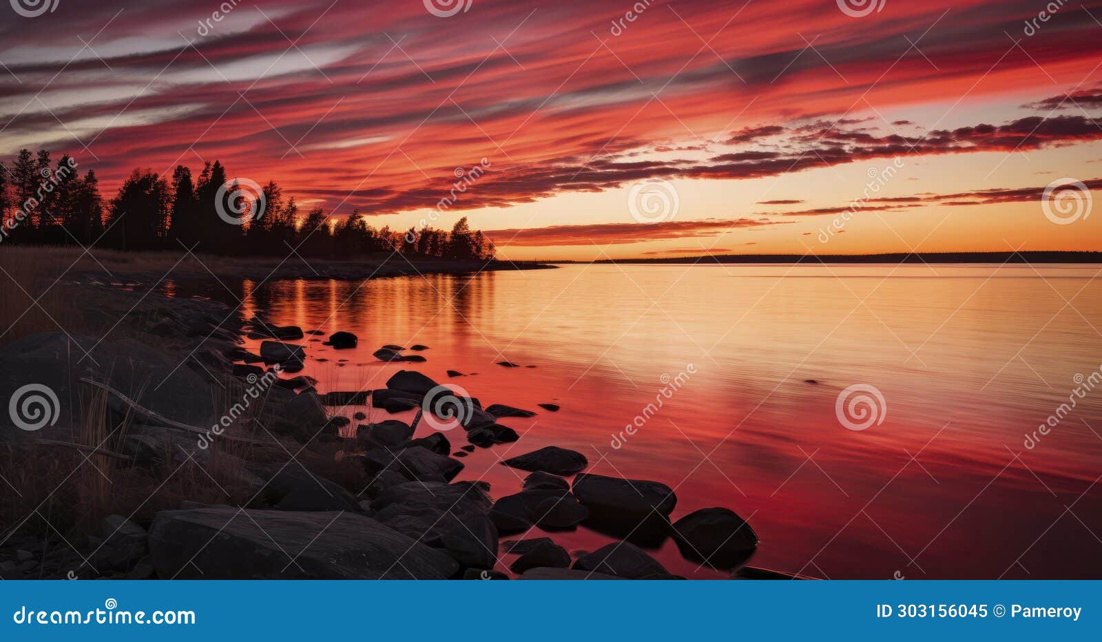 Crimson Sky Sunset The Hot Sun Goes Beyond The Horizon Of The Sea ...