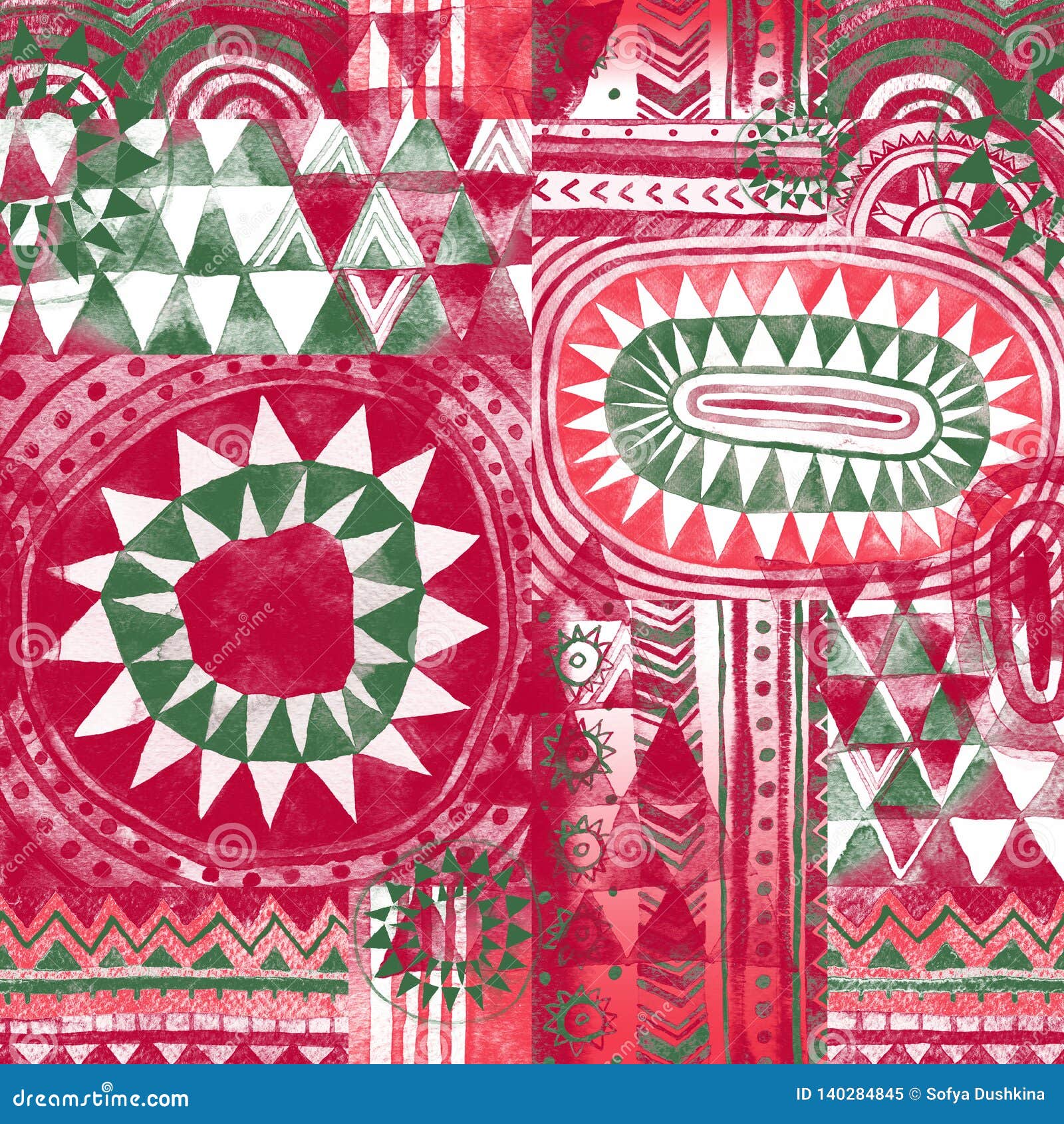 Crimson Tribal Bohemian Patchwork Seamsess Pattern Stock Illustration