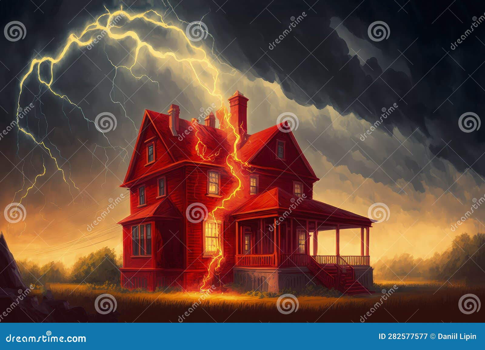 A Crimson Vortex Accompanied by Thunder and Lightning Ravages a Small ...