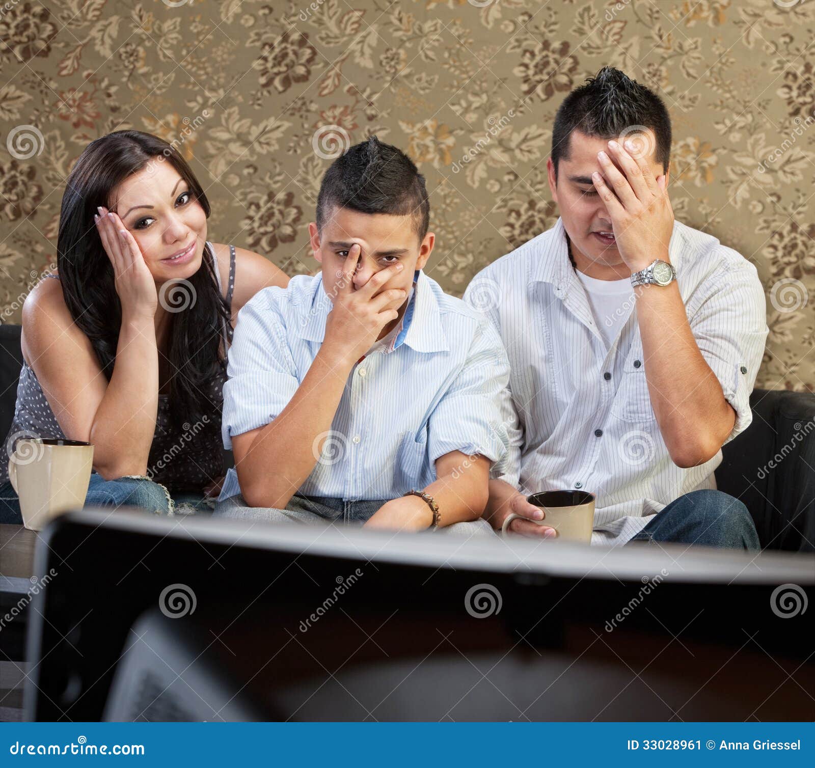Cringing Family at Television Stock Image - Image of frustrated ...