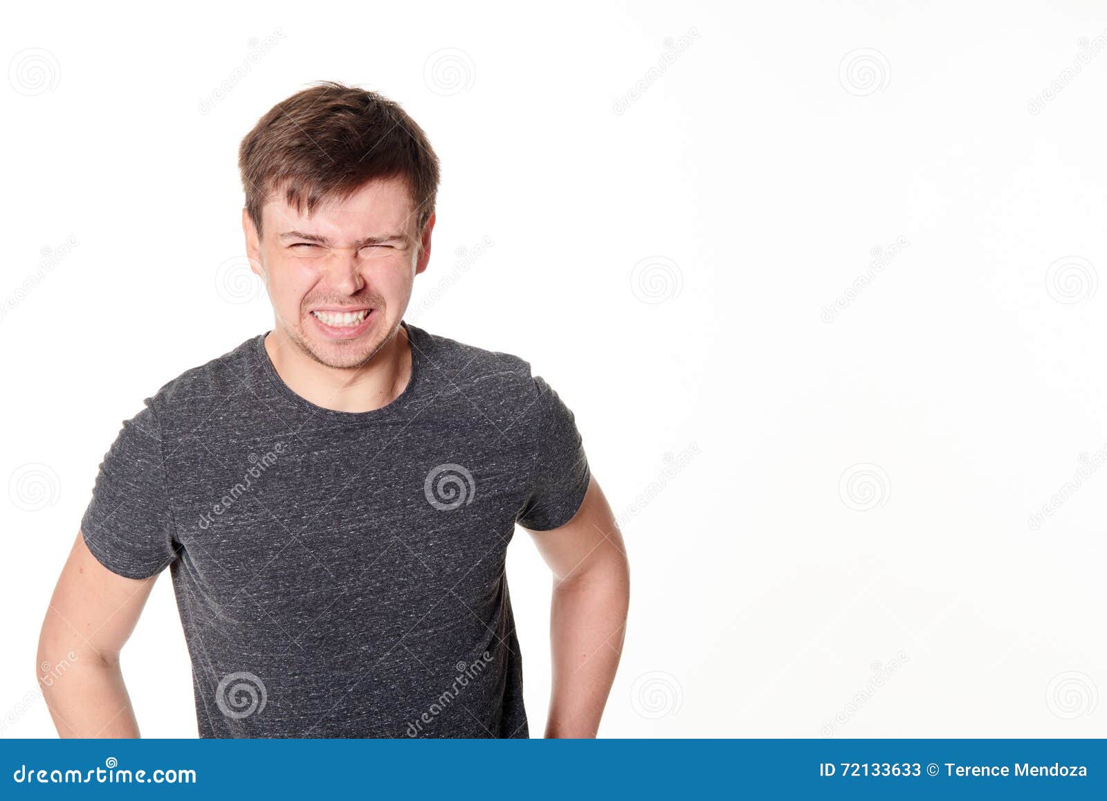 Cringing Young Man with Light Beard, Isolated on White, with Spa Stock ...