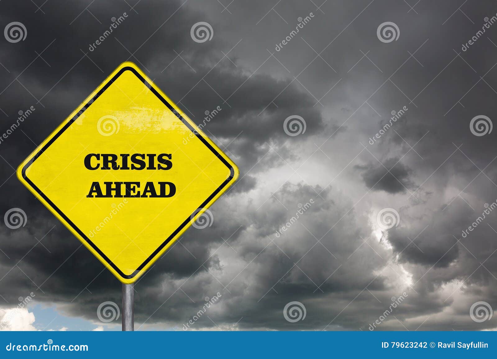 A Crisis Ahead Road Sign on a Dramatic Sky Stock Photo - Image of ...