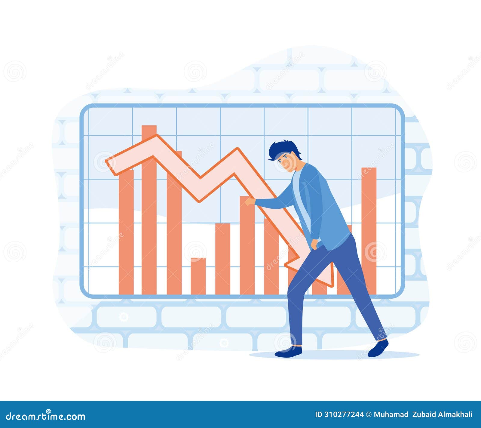 Crisis Concept. Bankruptcy with Falling Down Profit Graph and Money Decrease Stock Vector ...