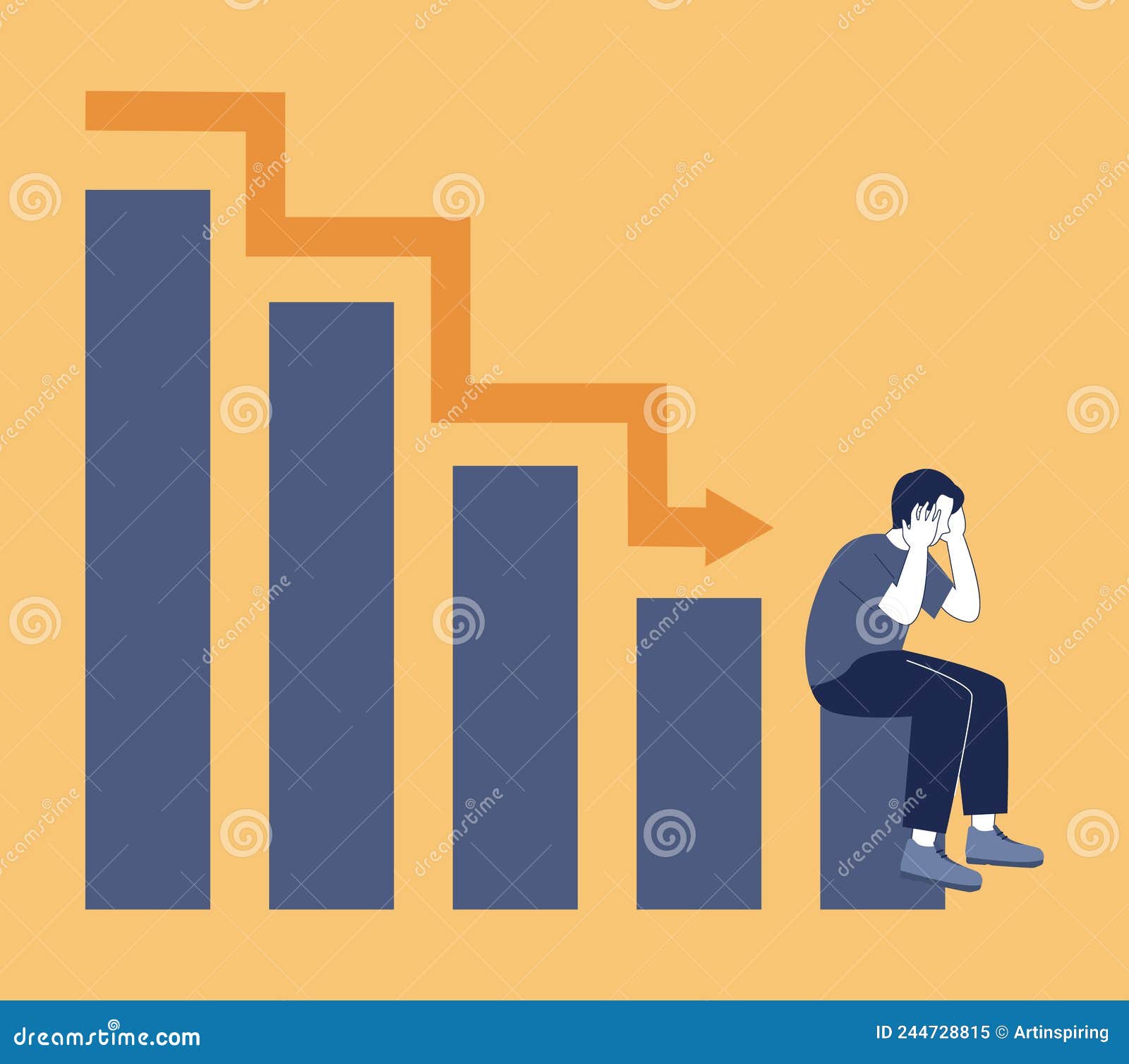 Crisis Concept. Bankruptcy with Falling Down Profit Graph and Money Stock Vector - Illustration ...