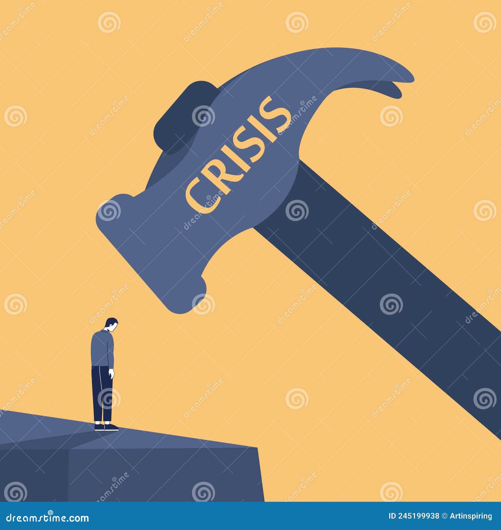 Crisis Concept. Bankruptcy with Falling Down Profit Graph and Money Stock Illustration ...