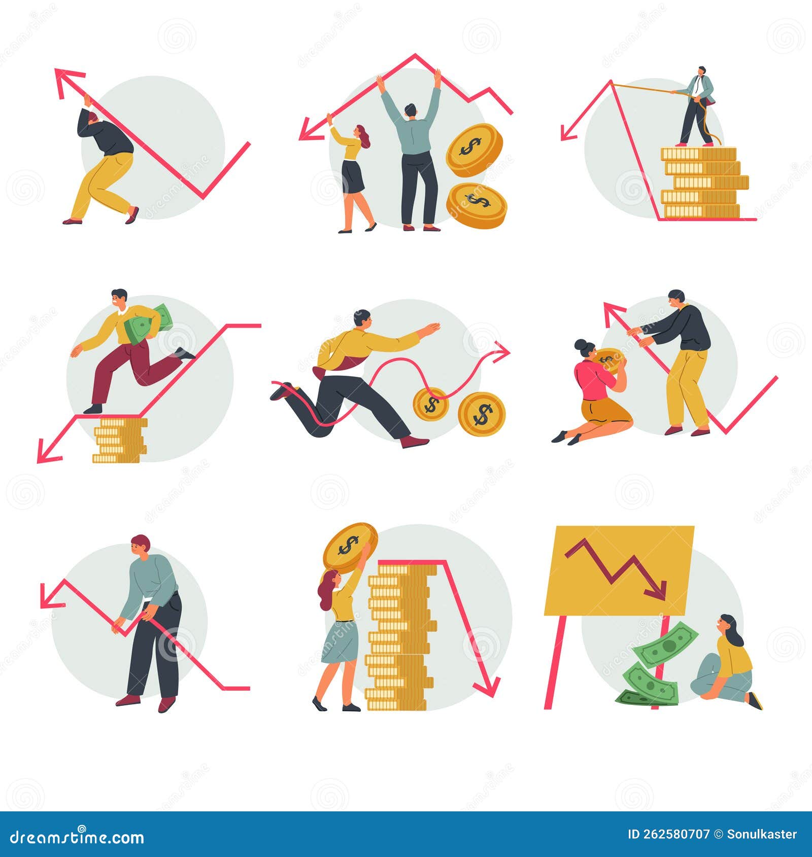 Crisis and Decrease in Revenue, People with Money Stock Illustration ...