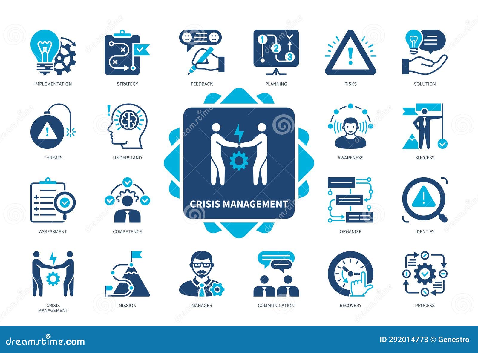 Crisis Management Solid Icon Set Stock Vector - Illustration of ...