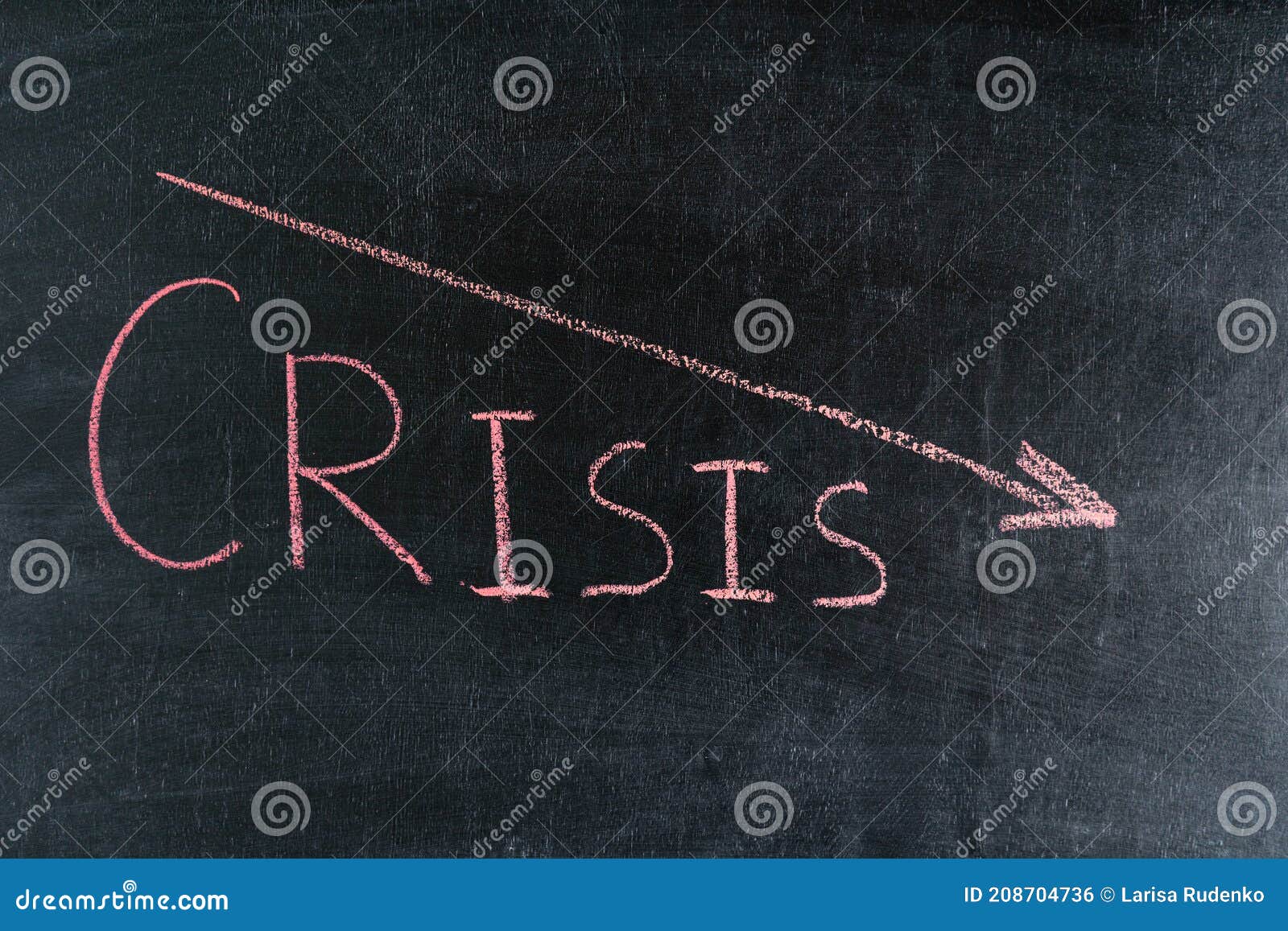 CRISIS Word Written in Red Chalk and Downward Arrow on Chalk Board ...