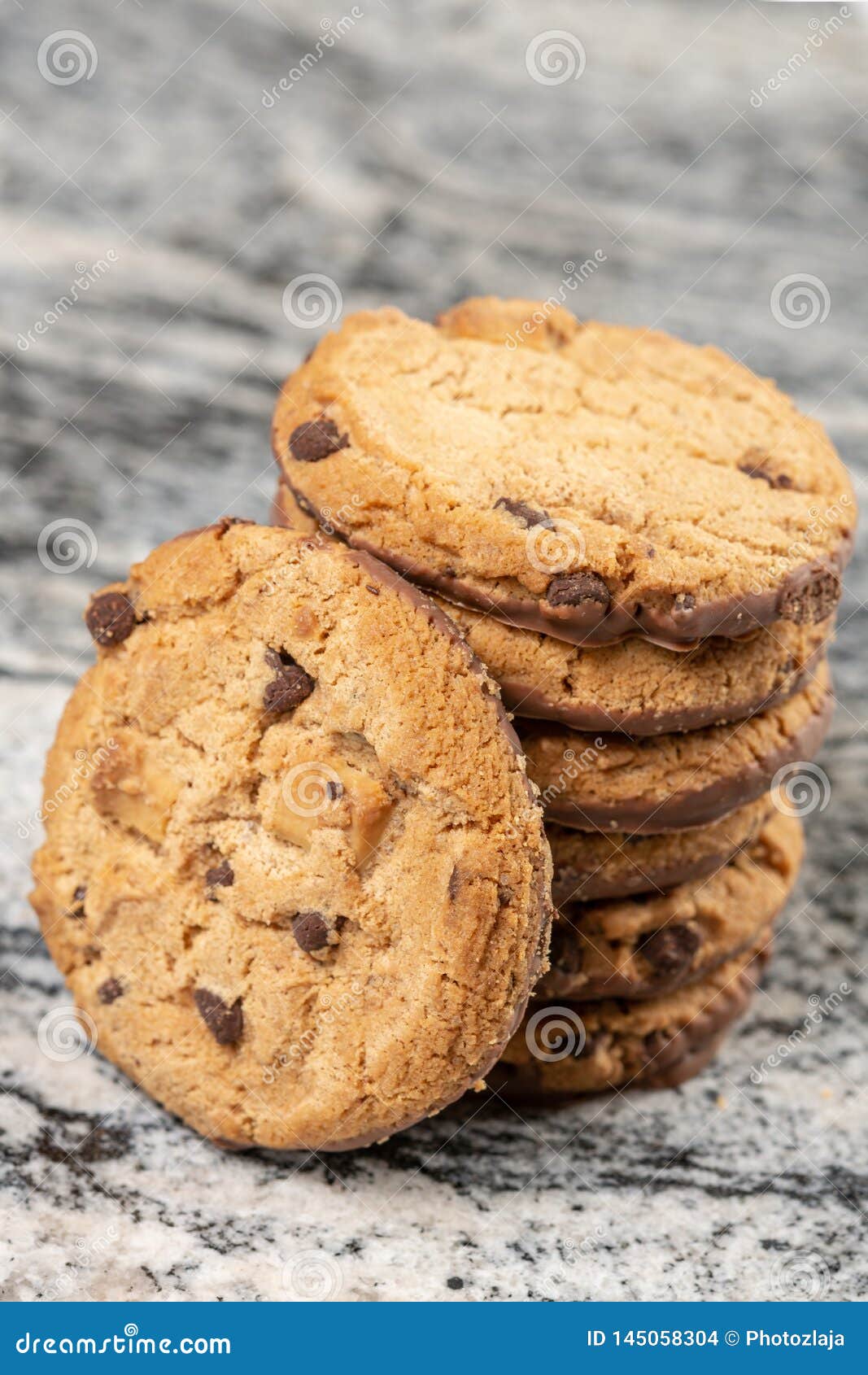 Crisp Cookie Biscuits with Chocolate on the Grey Marble Stock Photo ...