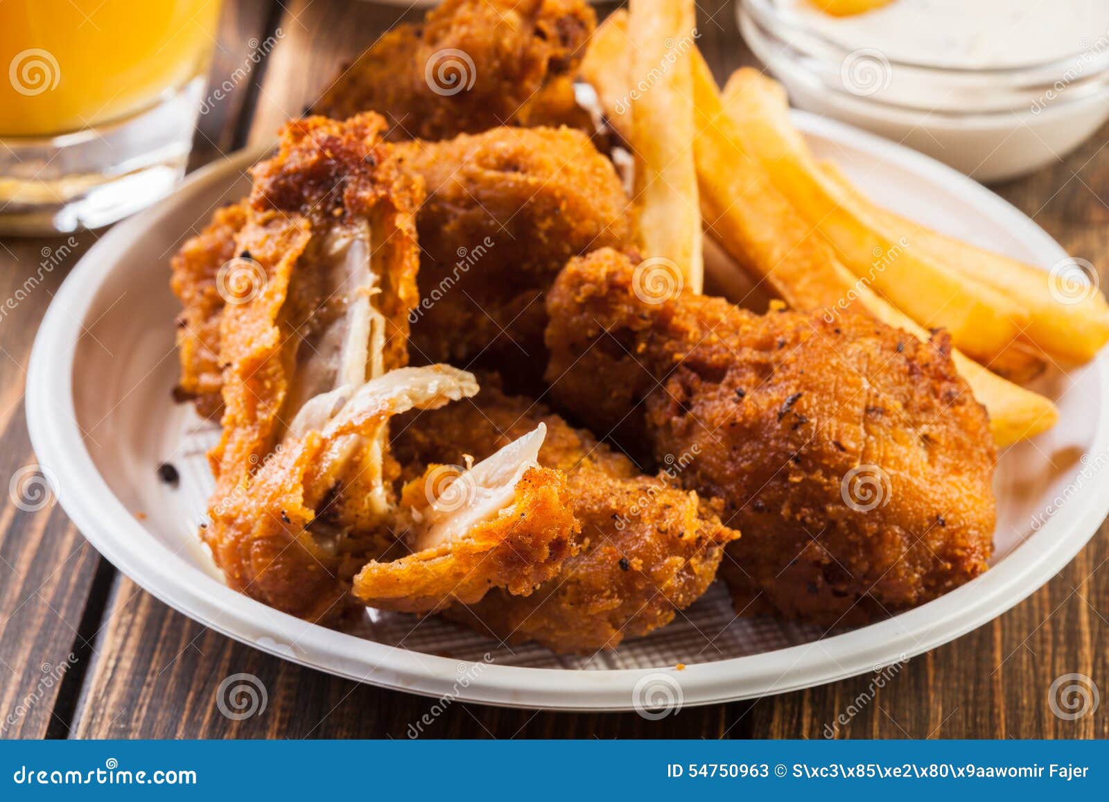 Crisp Crunchy Chicken Wings with Chips Stock Image - Image of food ...
