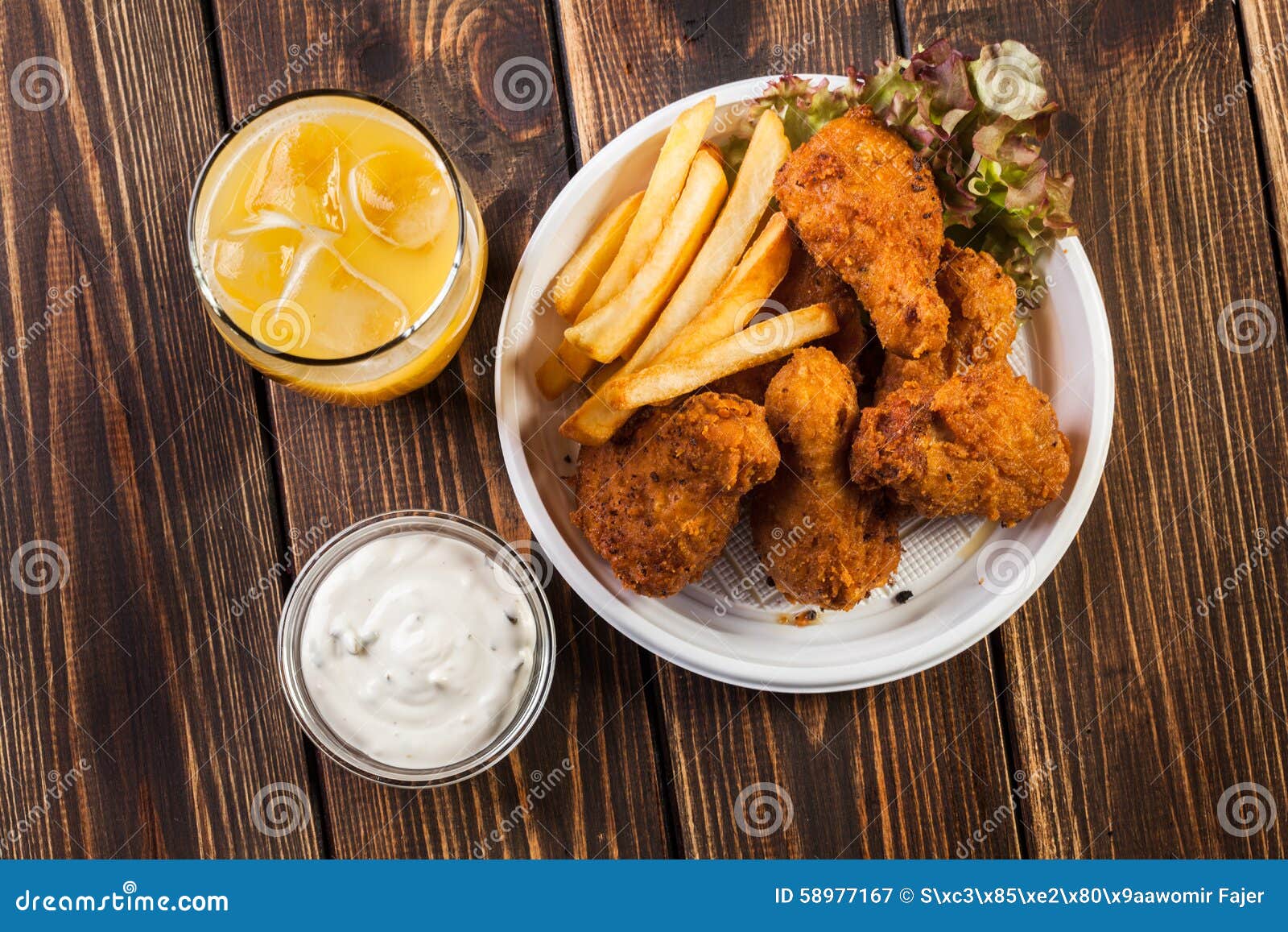 Crisp Crunchy Chicken Wings with Chips Stock Image - Image of oily ...