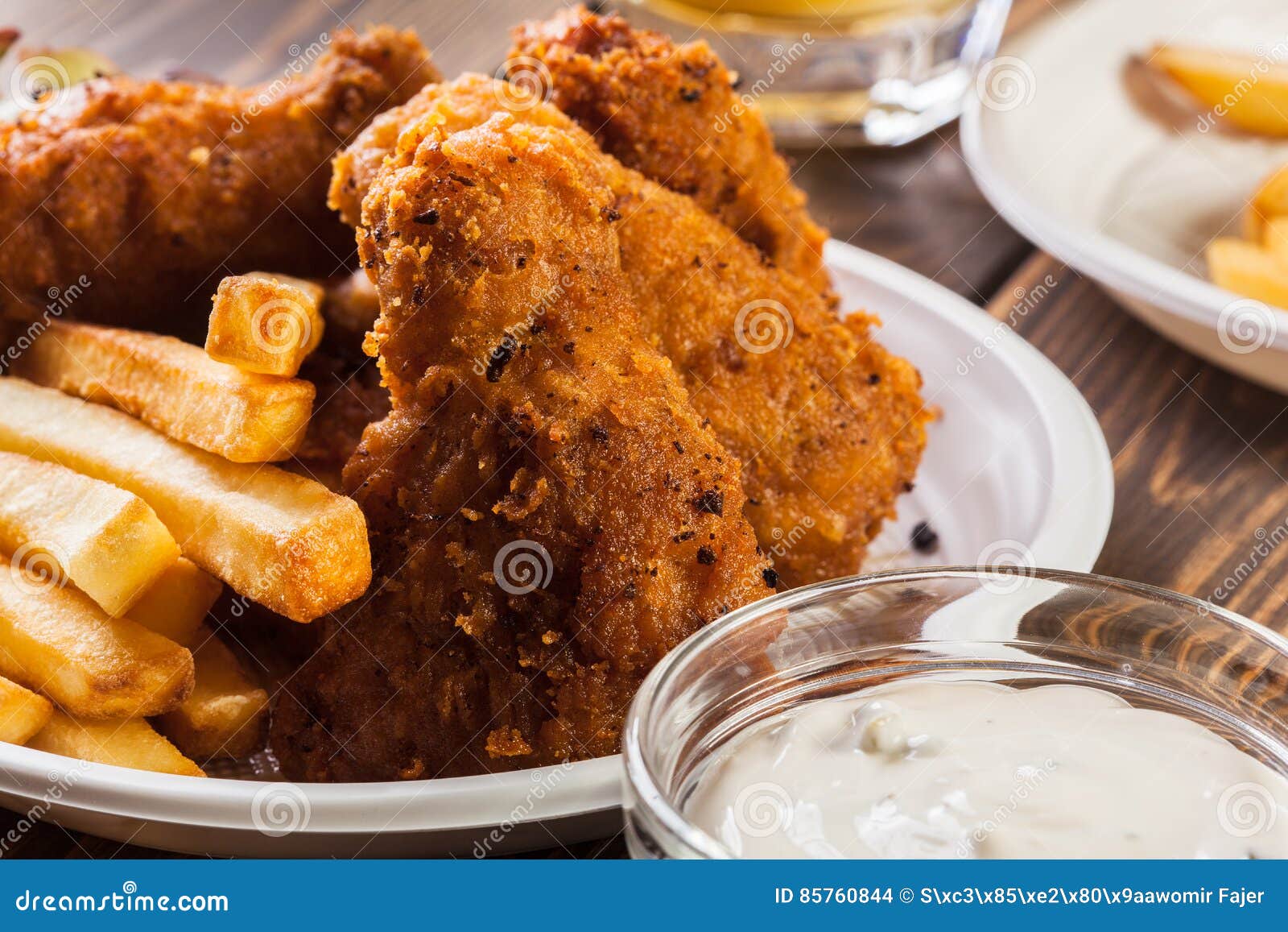Crisp Crunchy Chicken Wings with Chips Stock Photo - Image of ...