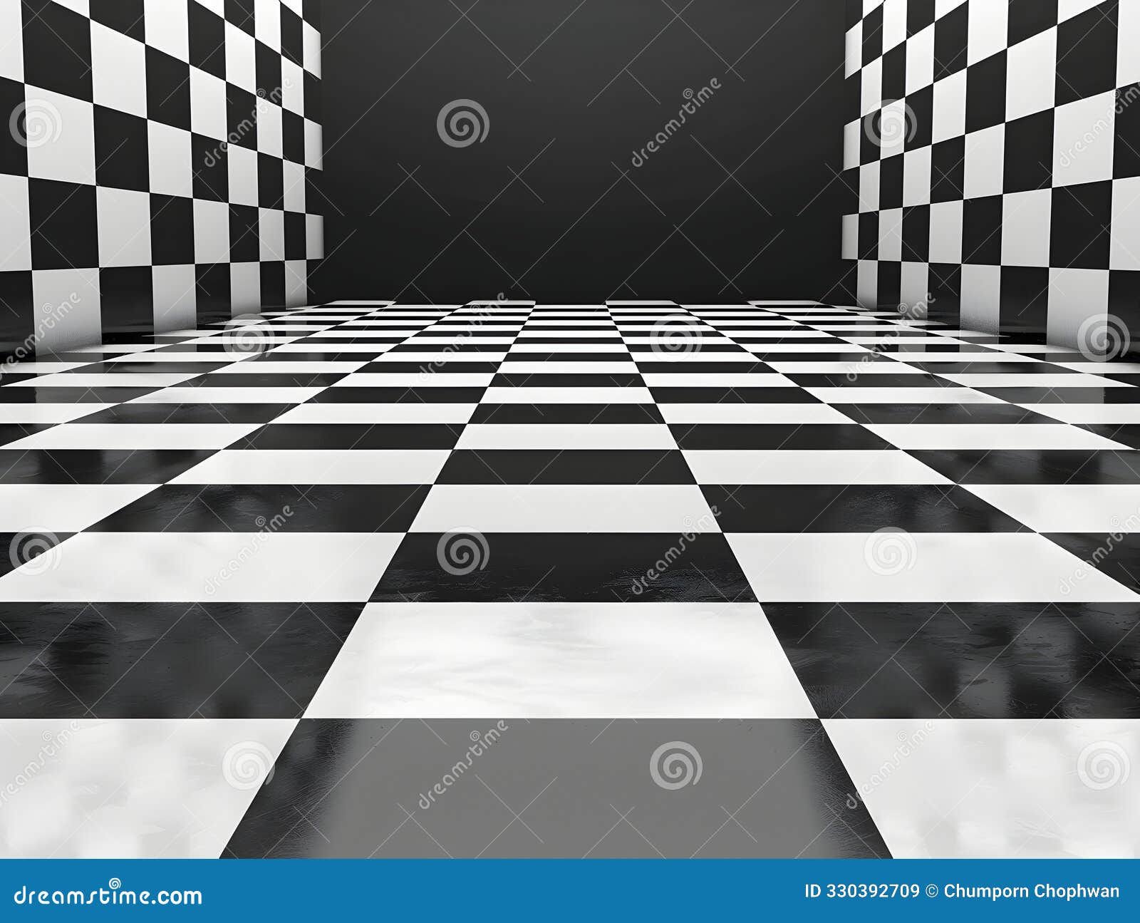 Crisp Monochrome Checkerboard Background with Vanishing Perspective ...