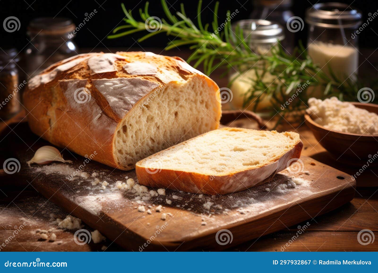Crisp, Recently Sliced White Bread with a Crunchy Outer Layer Stock ...