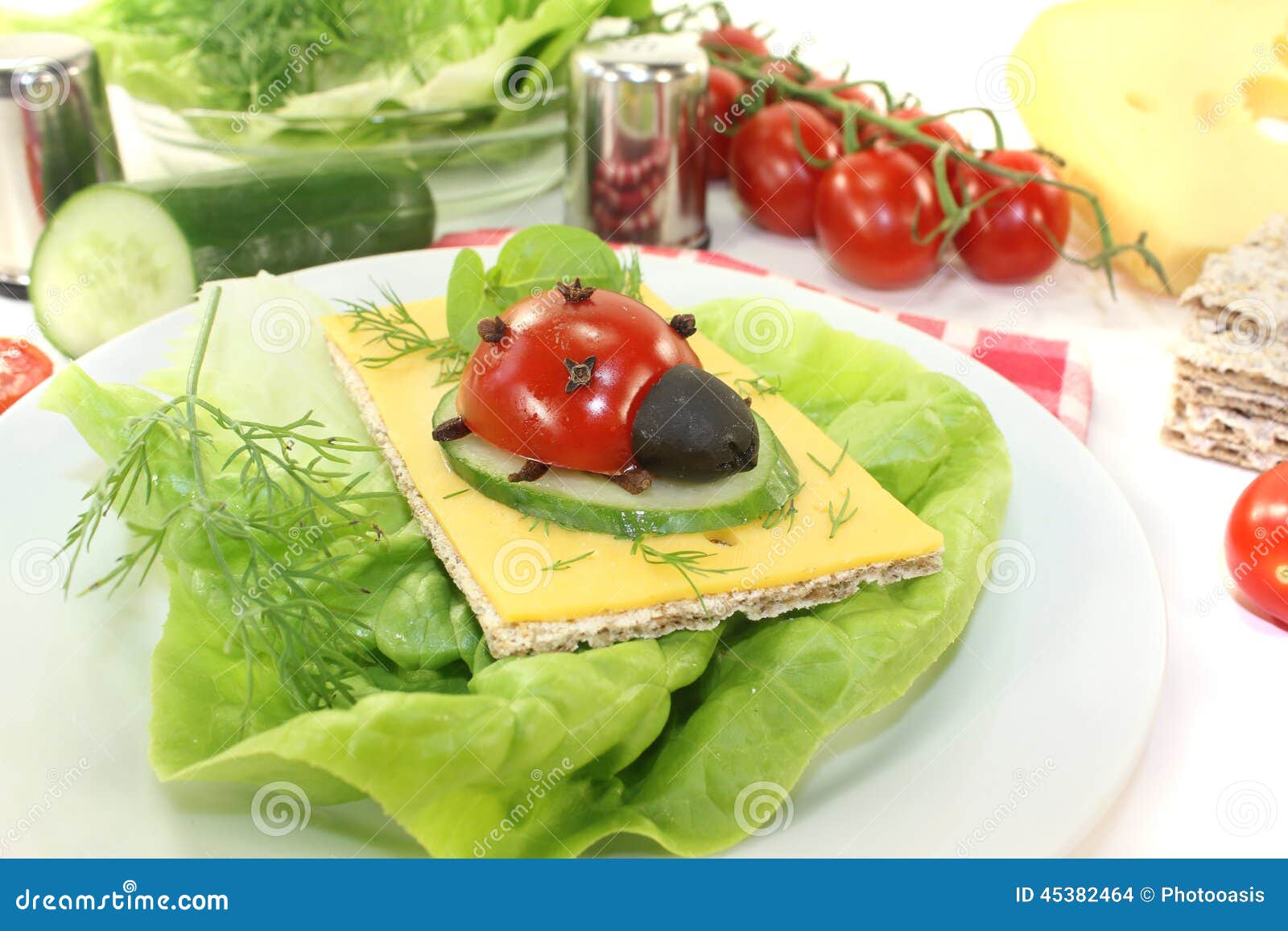 Crispbread with Cheese and Ladybug Stock Photo - Image of crisp ...