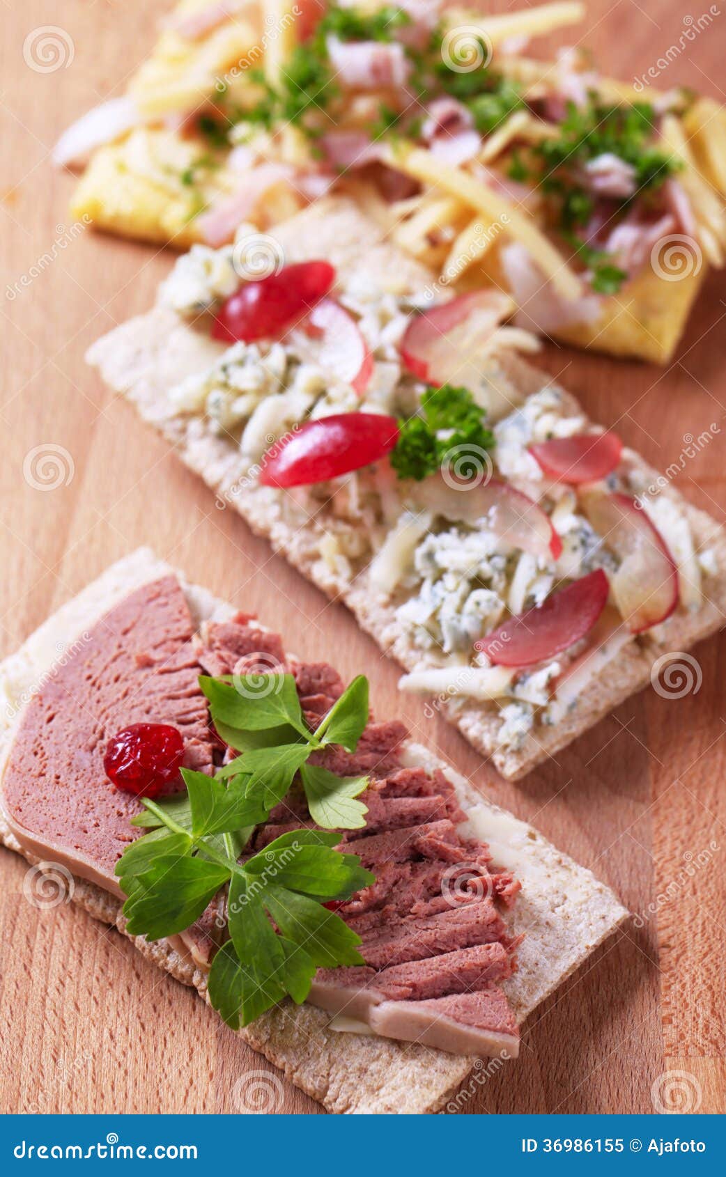 Crispbread with Various Savory Toppings Stock Image - Image of parsley ...