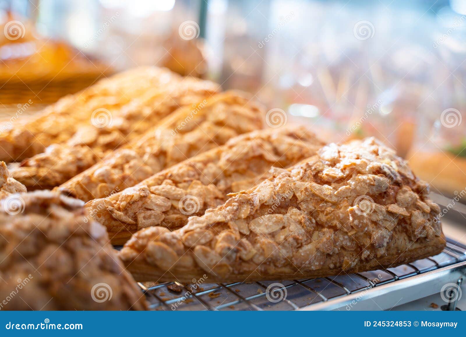 Crispy Almond Pie on Bakery Shelf for Sell Stock Image - Image of ...