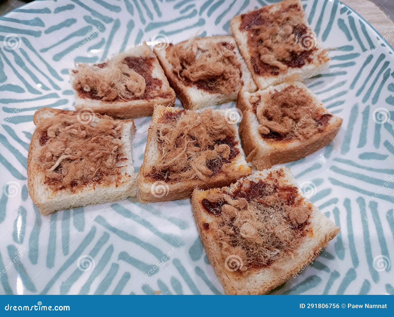 Crispy Bread with Chilli Paste and Pork Floss Stock Photo - Image of ...