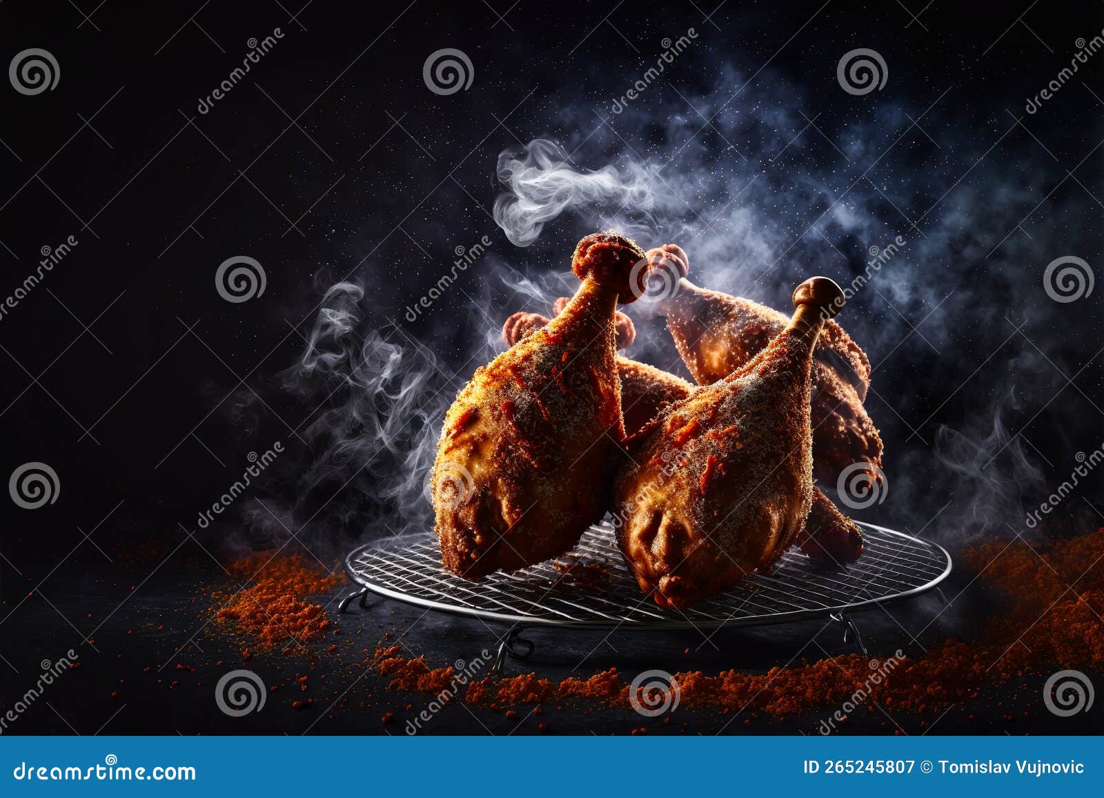 Crispy Breaded Chicken Drumsticks on a Grill with Smoke and Fire ...