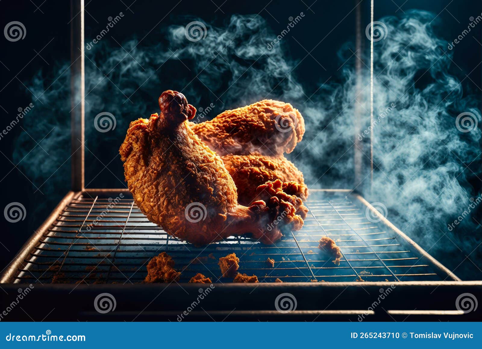 Crispy Breaded Chicken Drumsticks on a Grill with Smoke and Fire ...