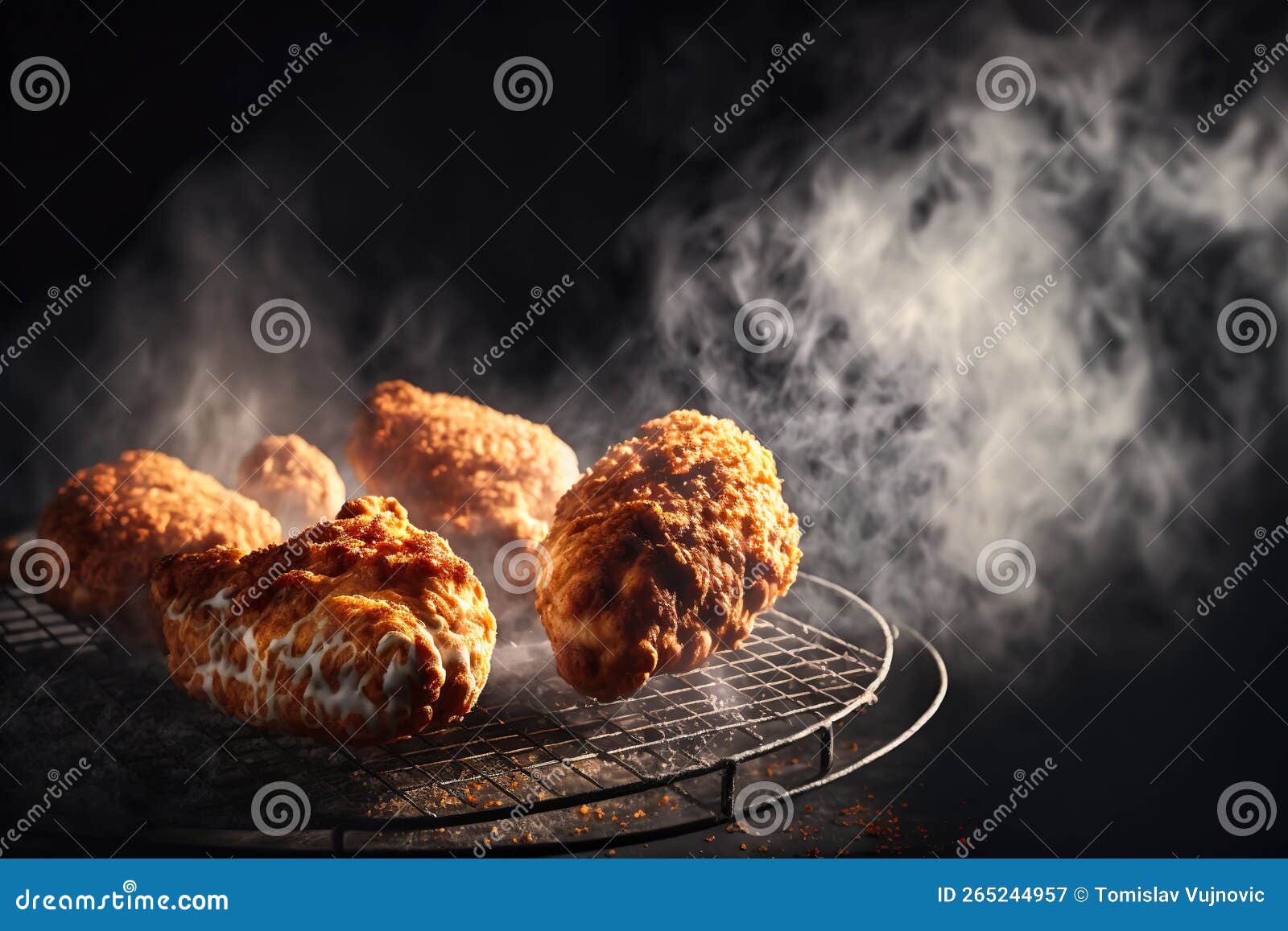 Crispy Breaded Chicken Drumsticks on a Grill with Smoke and Fire Background Stock Illustration ...