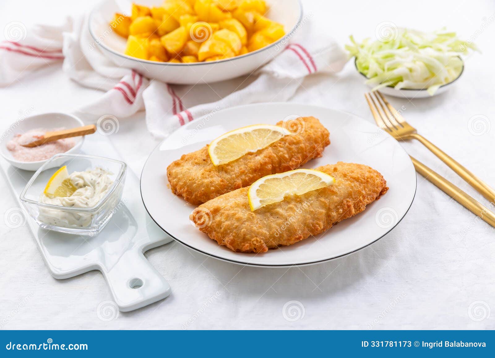 Crispy Breaded Fish with Dipping Sauce and Lemon Stock Image - Image of ...