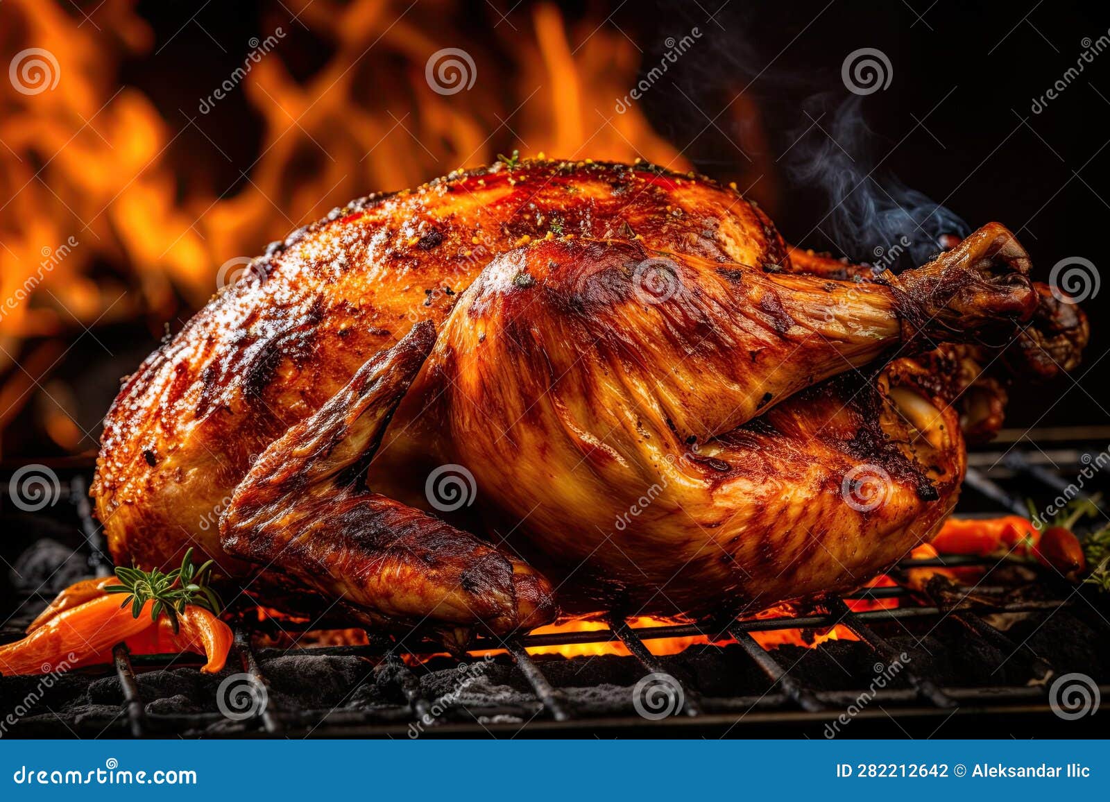 Crispy Chicken on Barbecue Cooked Over the Fire. Ai Generative Image ...