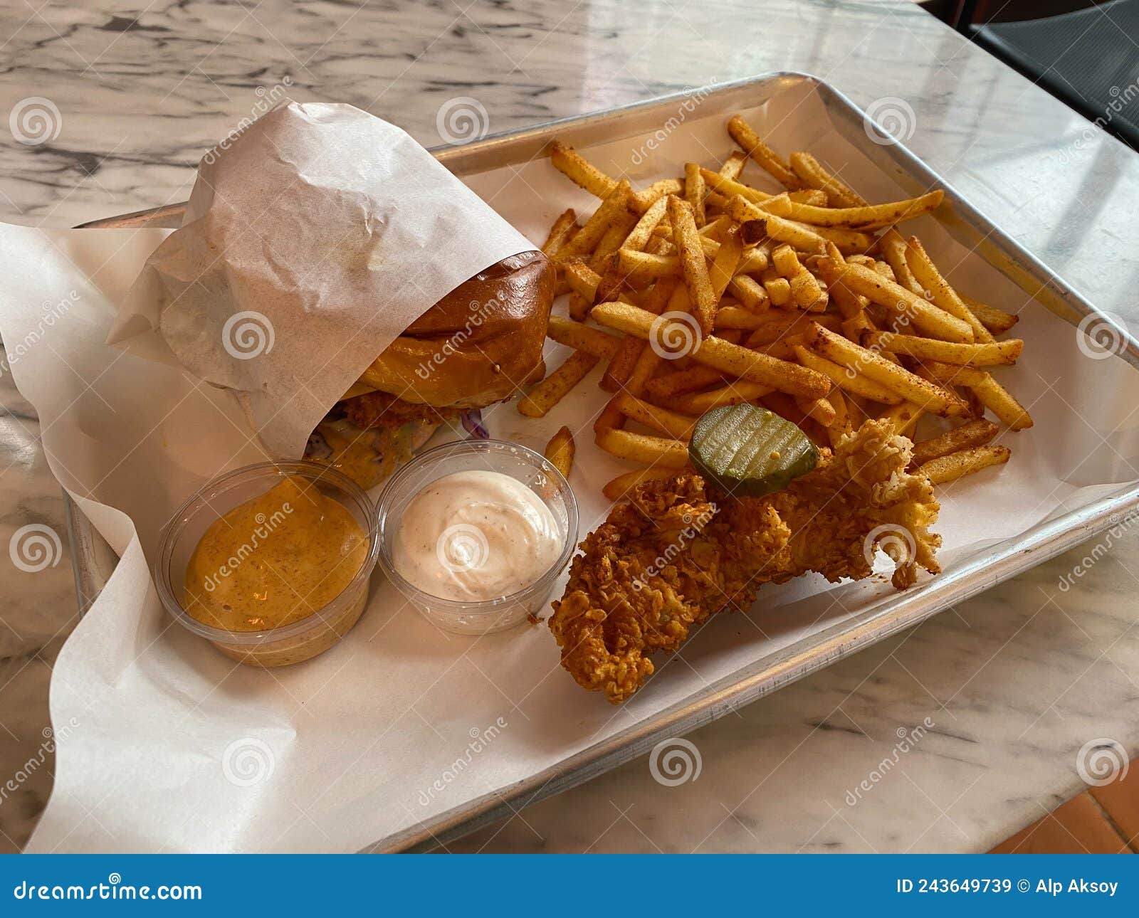 Crispy Chicken Burger Menu with Tender and Potatoes Stock Image - Image ...