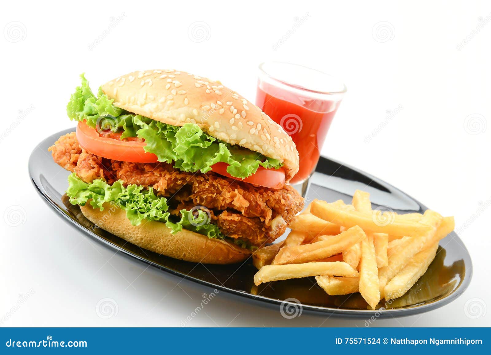 Crispy chicken burger stock photo. Image of meal, bread - 75571524