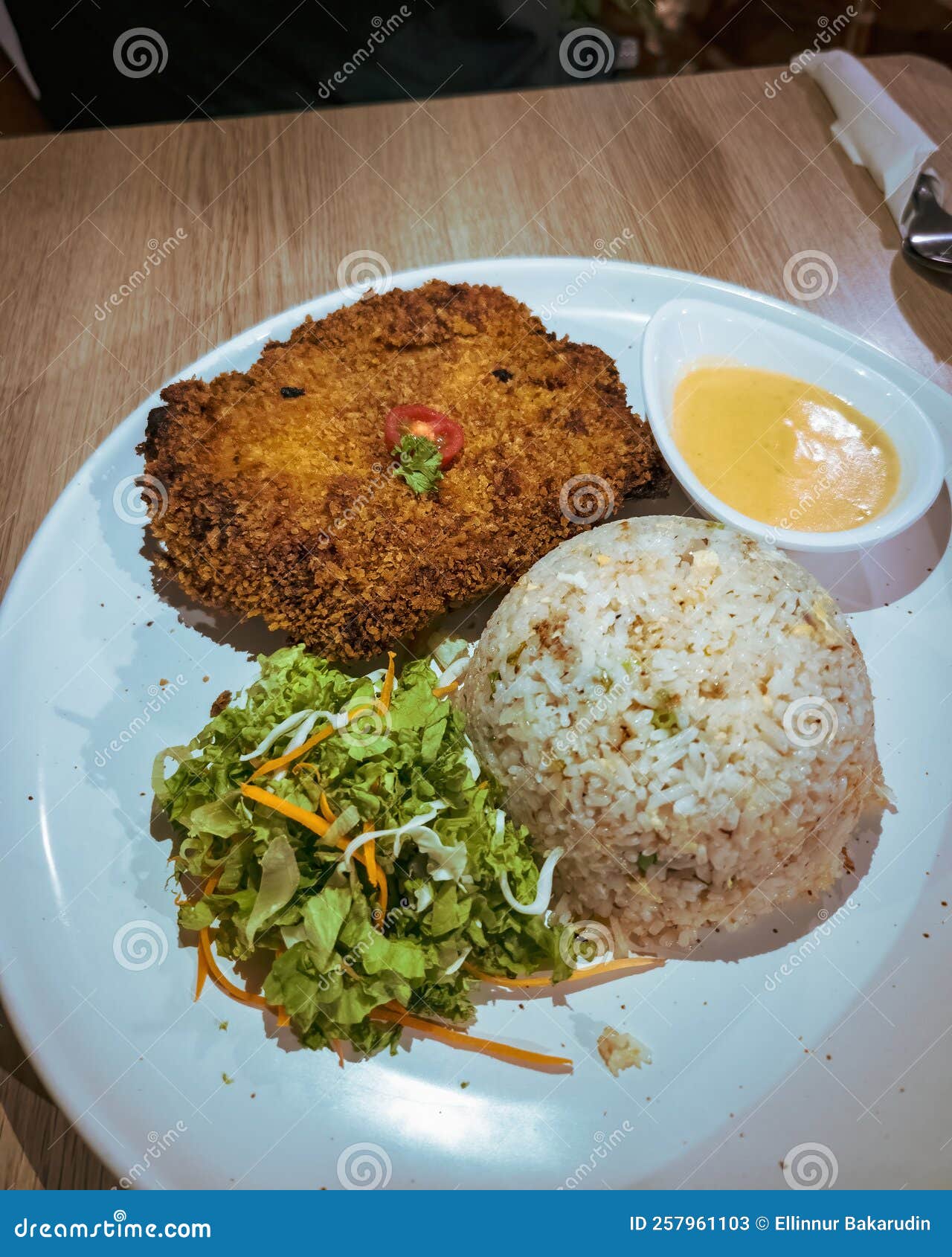 The Crispy Chicken Chop Set that Comes with Fried Rice and Salad Stock ...