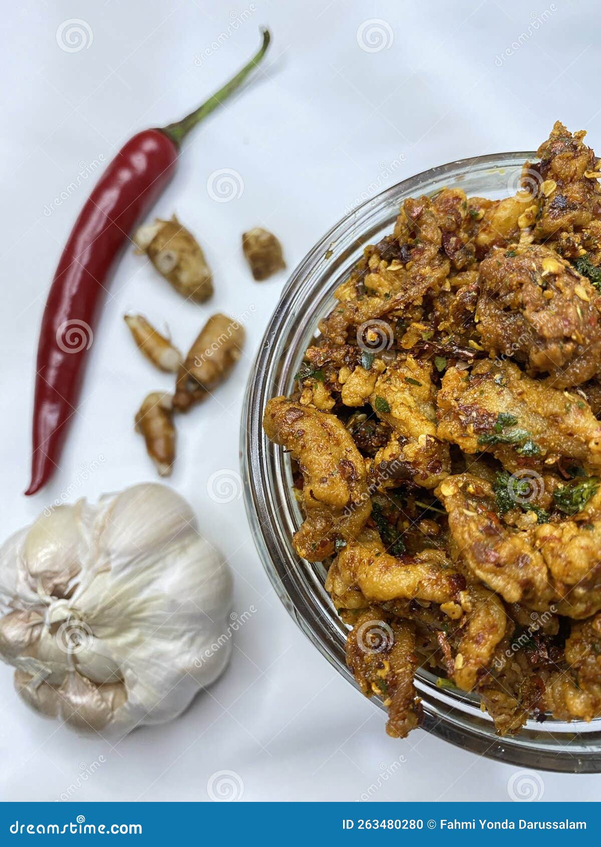 Crispy chicken intestine stock photo. Image of meal - 263480280