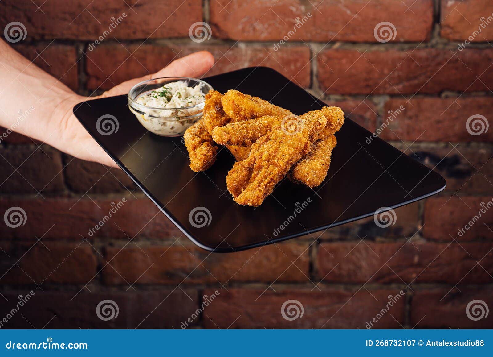 Crispy Chicken Nuggets on Black Plate Stock Image - Image of appetizer ...