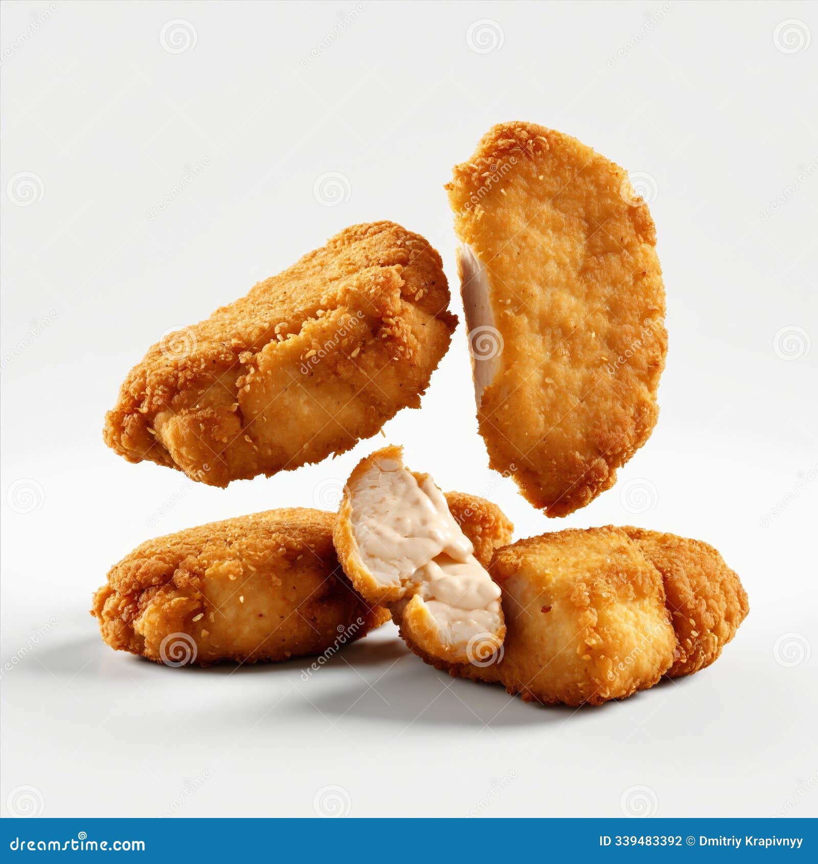Crispy Chicken Nuggets Falling on White Background Stock Illustration ...