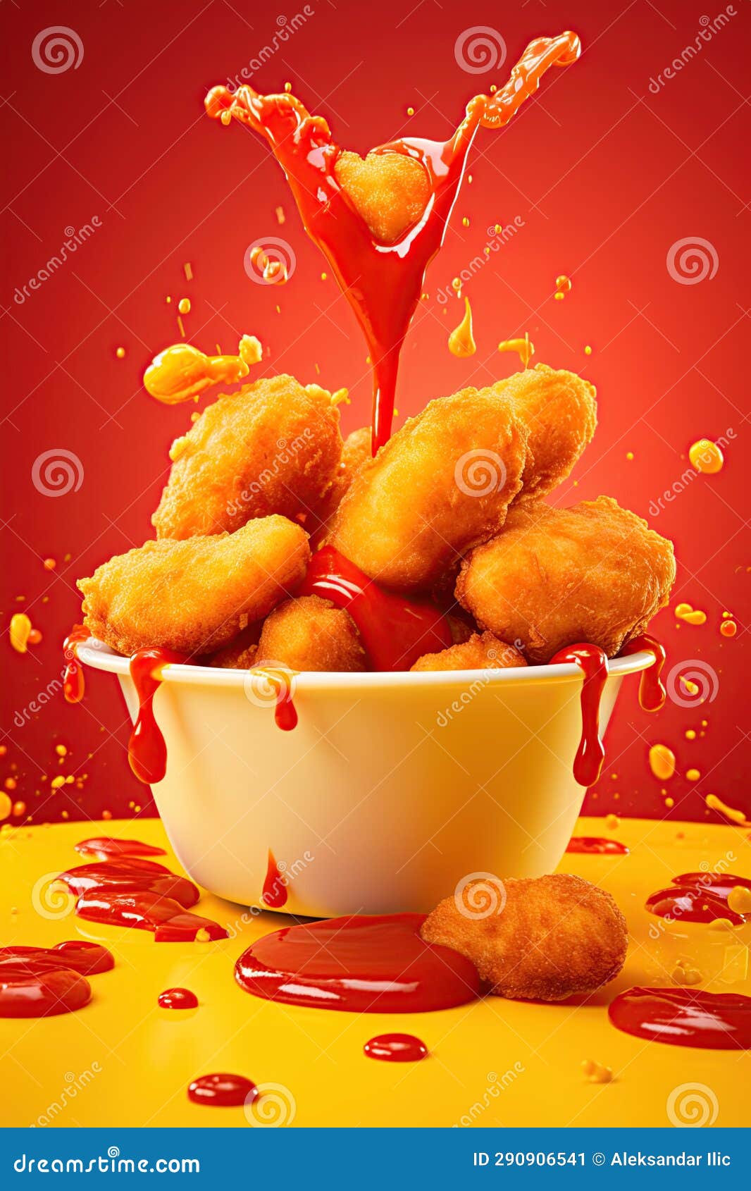 Crispy Chicken Nuggets with Ketchup Splashing. Generative Ai Stock ...