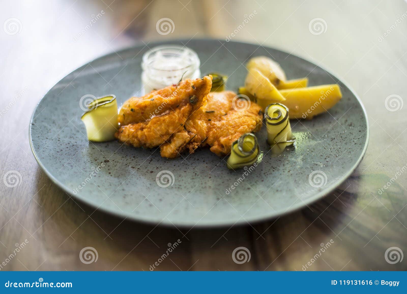 Crispy chicken on plate stock photo. Image of crunchy - 119131616