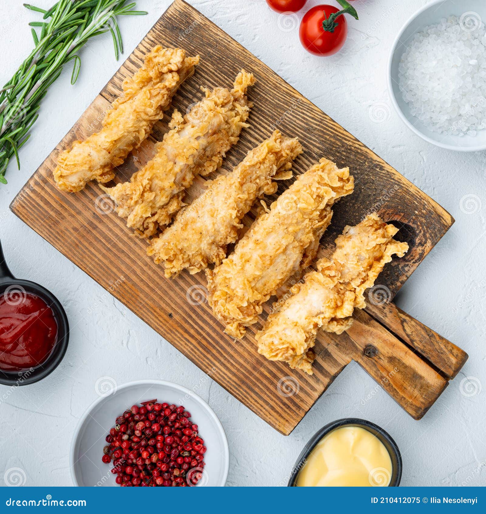 Crispy Chicken Sticks on White Background, Flat Lay Stock Image - Image ...