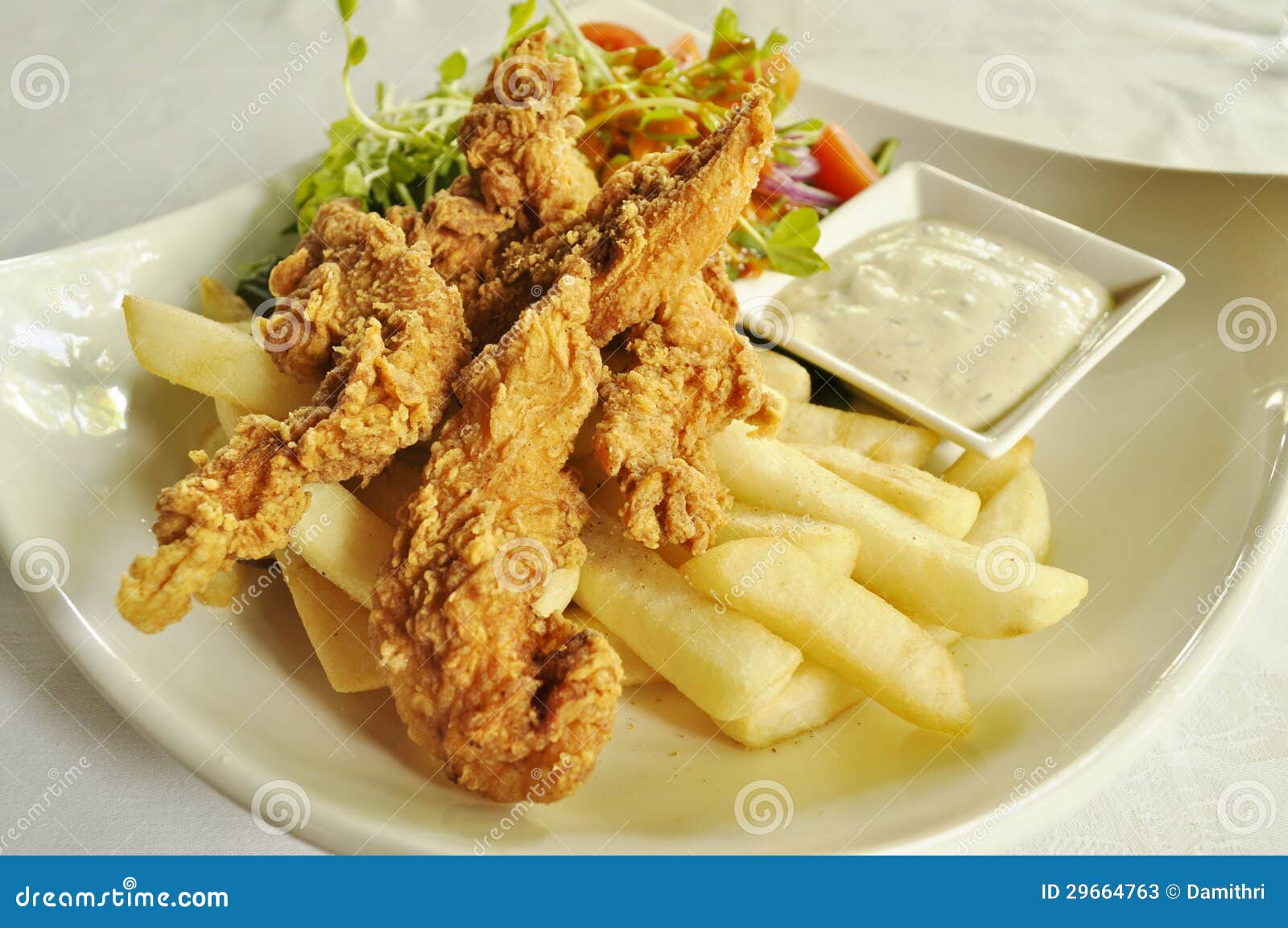 Crispy Chicken Strips with Chips Stock Image - Image of sauce, fried ...