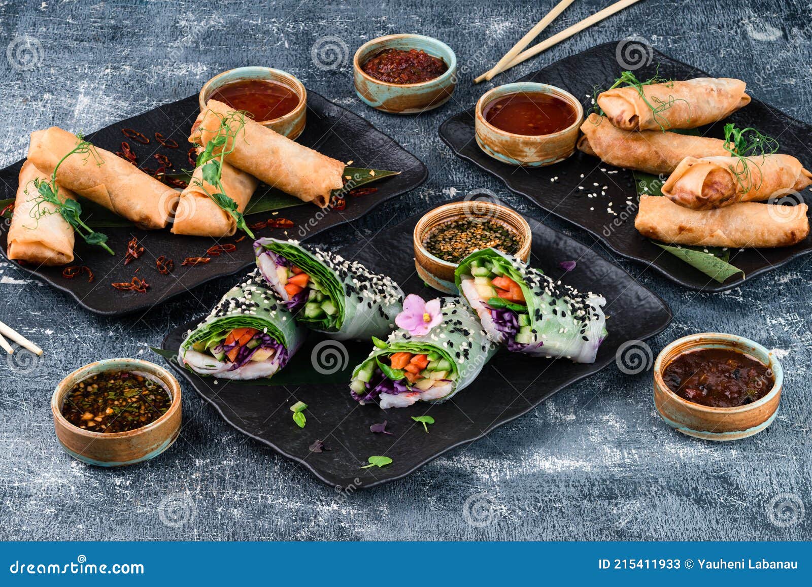 Crispy Chinese Traditional Spring Rolls Food on Set Stock Image - Image ...