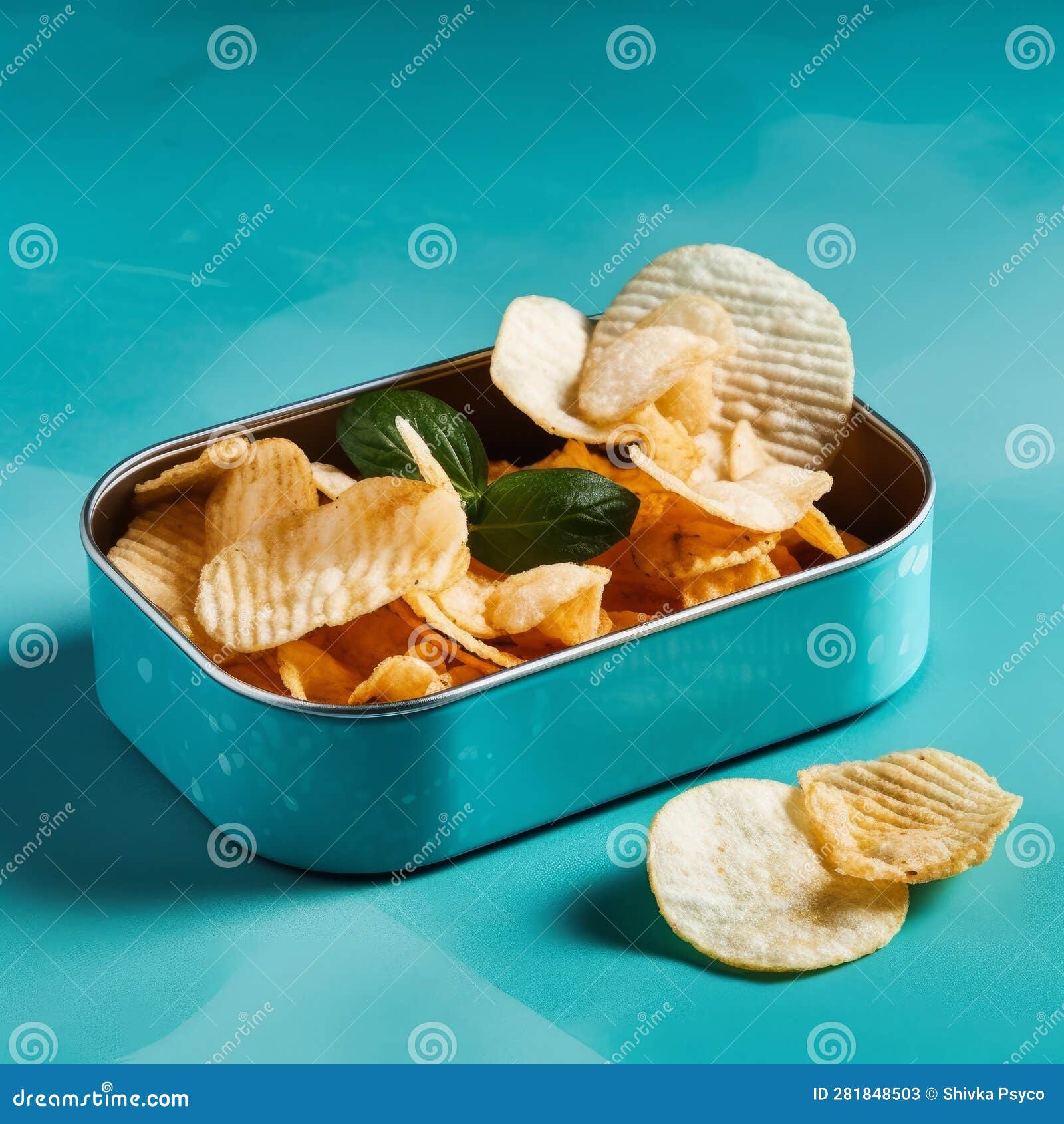 Crispy Chips in Box on Sky Blue Background Stock Illustration ...