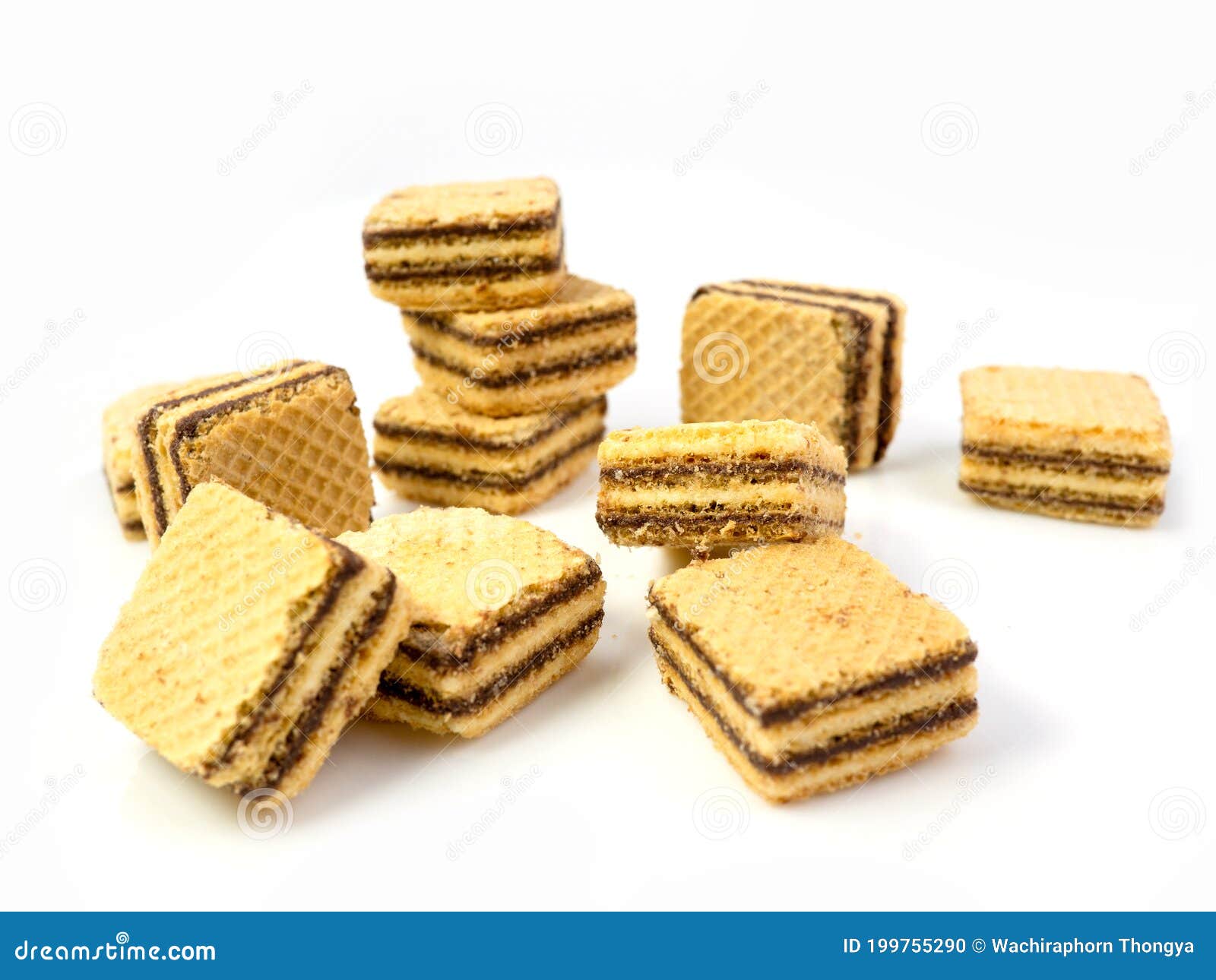 Crispy Chocolate Wafer Flavor, Square Wafer Biscuits on White Stock ...