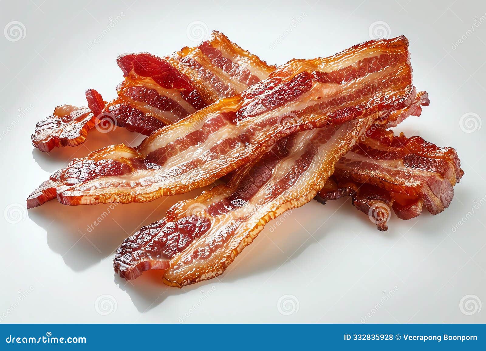 Crispy Cooked Bacon Strips on a White Background, Showcasing Delicious ...