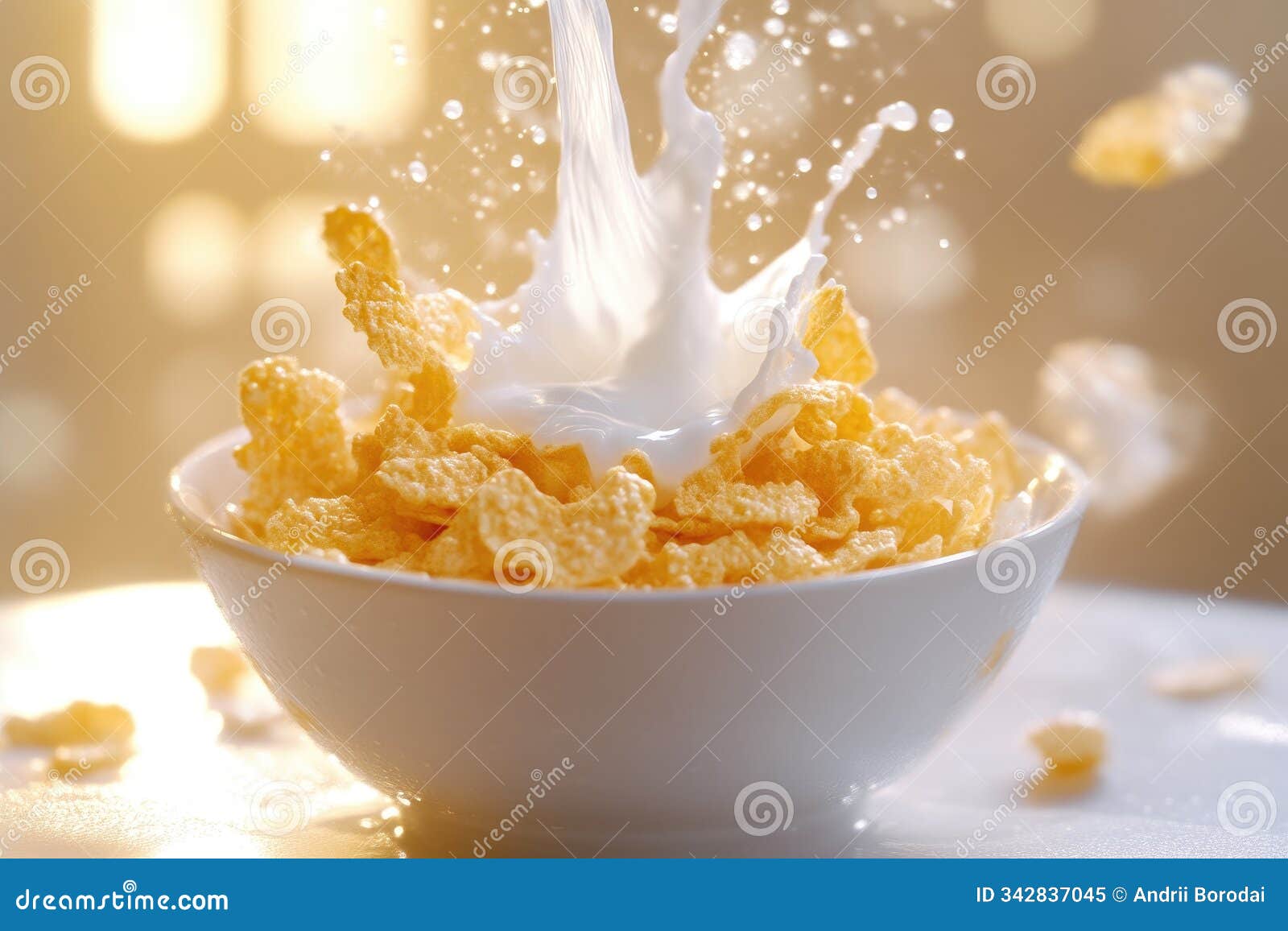 Crispy Cornflakes with a Refreshing Milk Splash. Stock Illustration ...