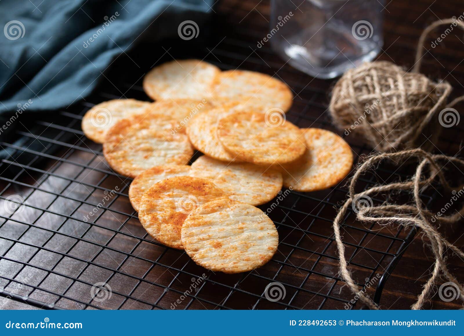 Crispy Crackers on a Black Circle, Black Top View Stock Image - Image ...
