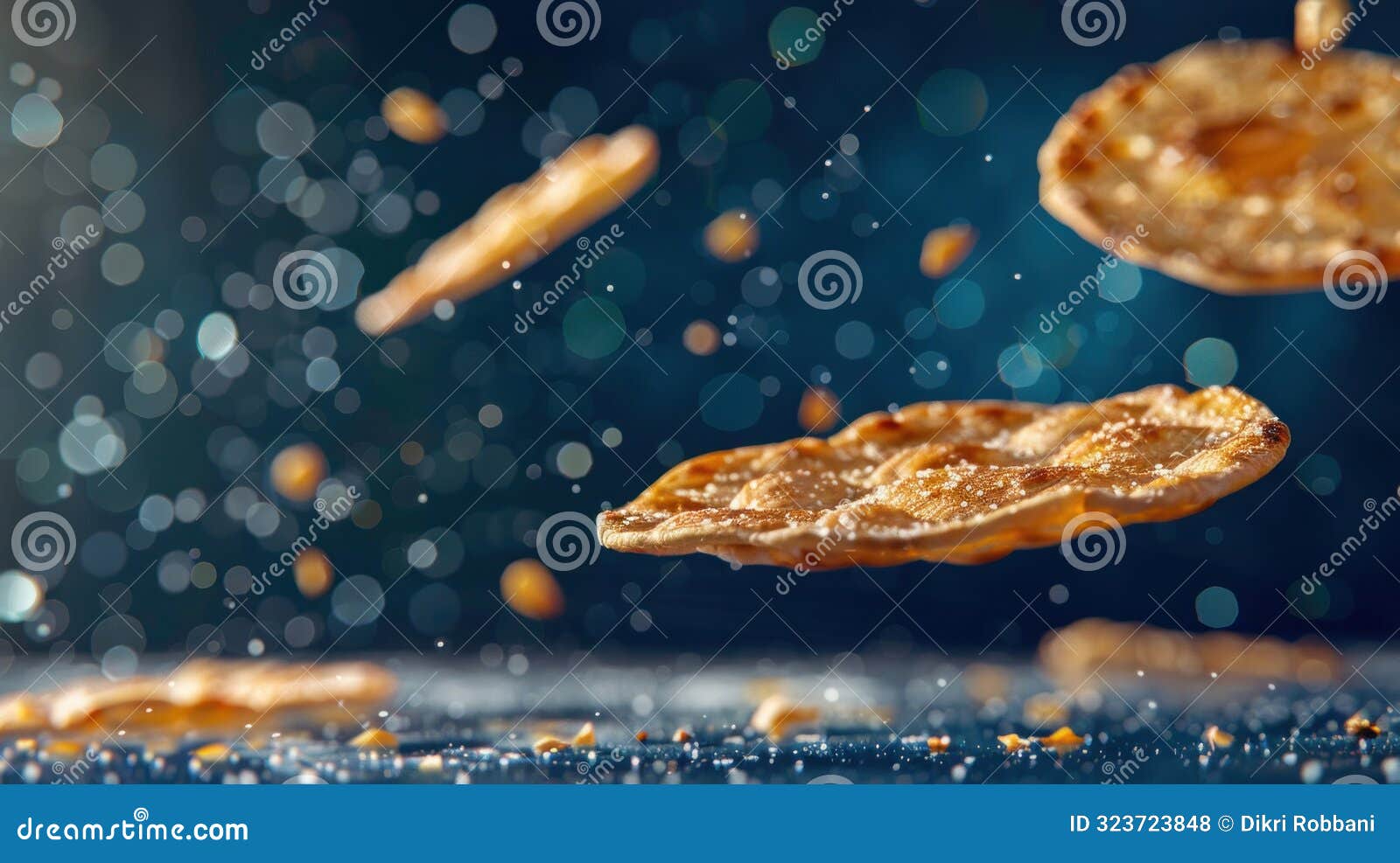 Crispy Crackers Falling on a Blue Background Stock Illustration ...