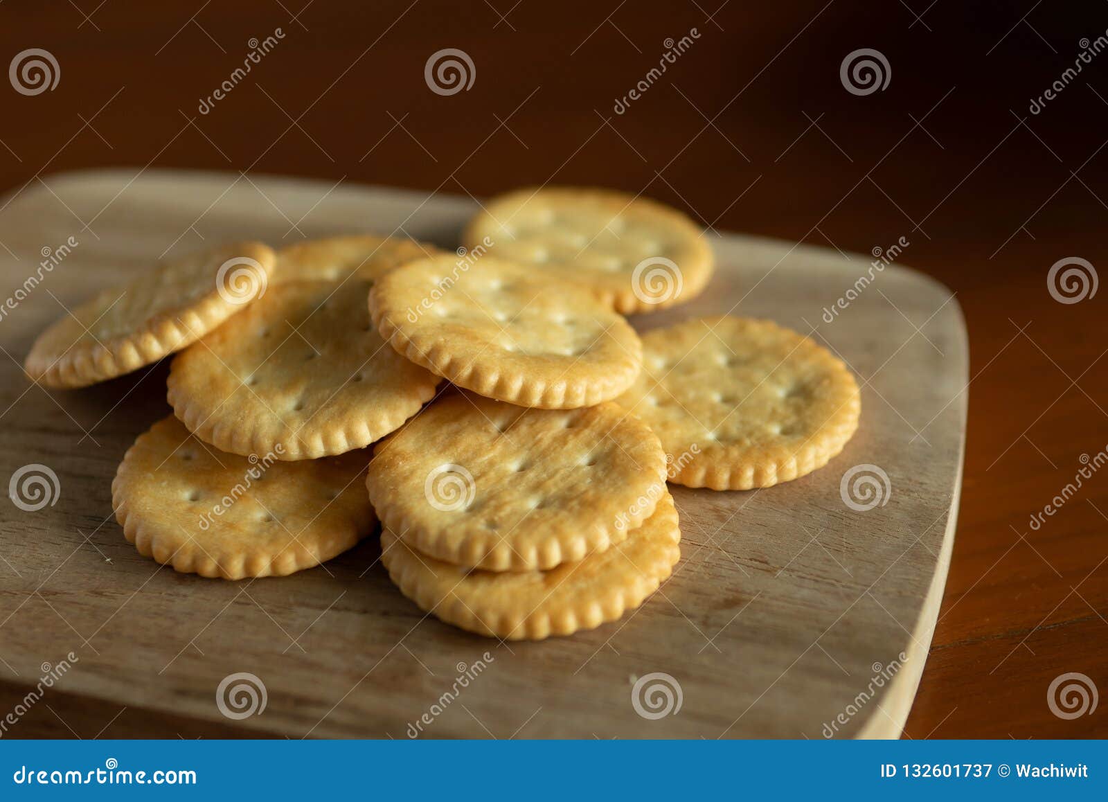 Crispy Crackers on Wooden Board Stock Image - Image of wheat, graham ...
