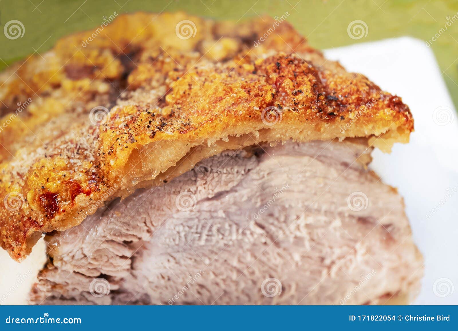 Crispy Crackling on the Top of Roasted Pork Shoulder. Shallow Focus on ...